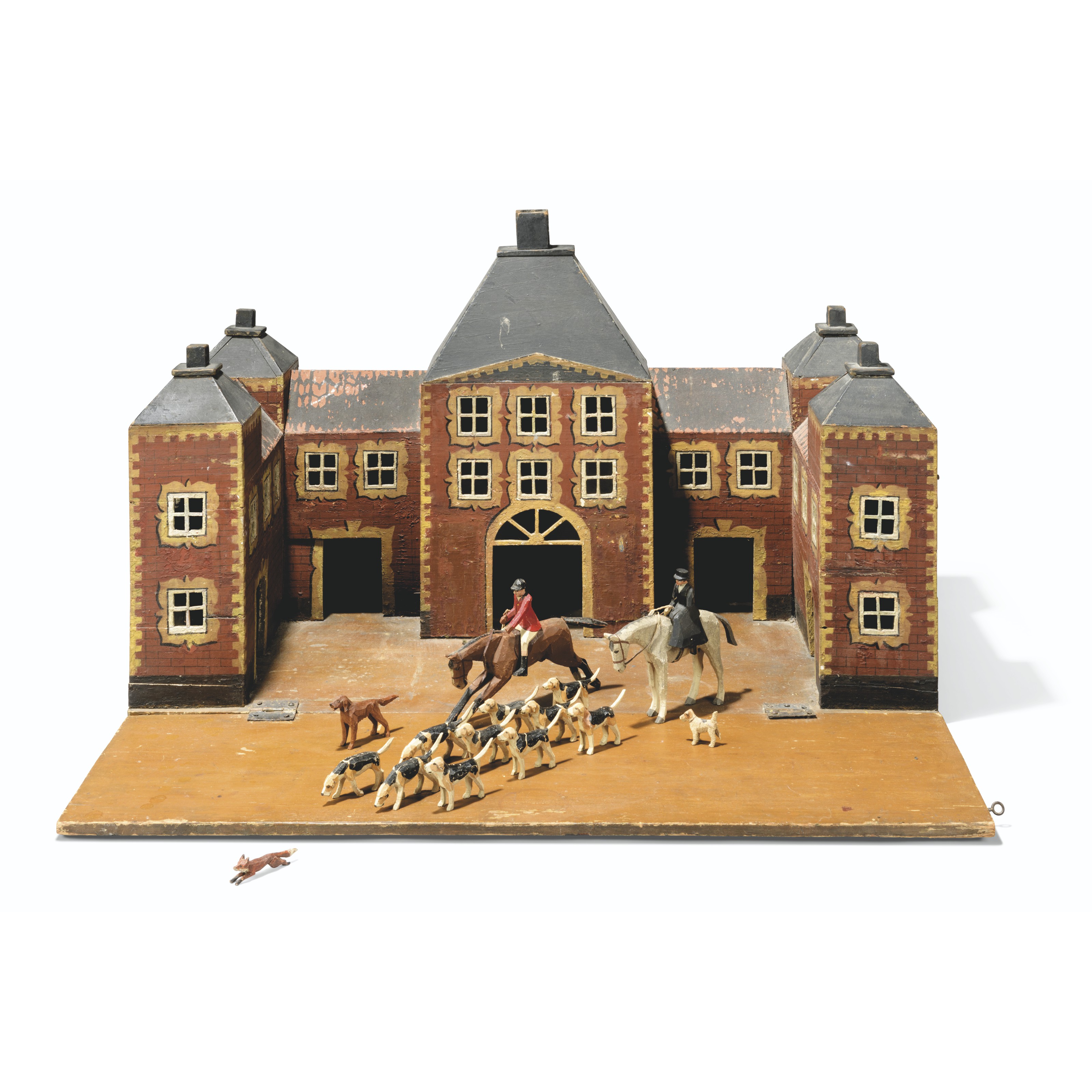 A VICTORIAN POLYCHROME-DECORATED MODEL OF A HUNT MEET AND COUNTRY HOUSE ...