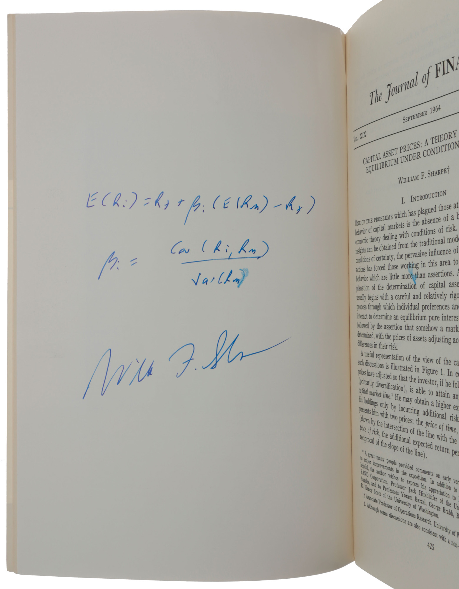 William Forsyth Sharpe (b.1934)., ‘Capital Asset Prices: A Theory of ...