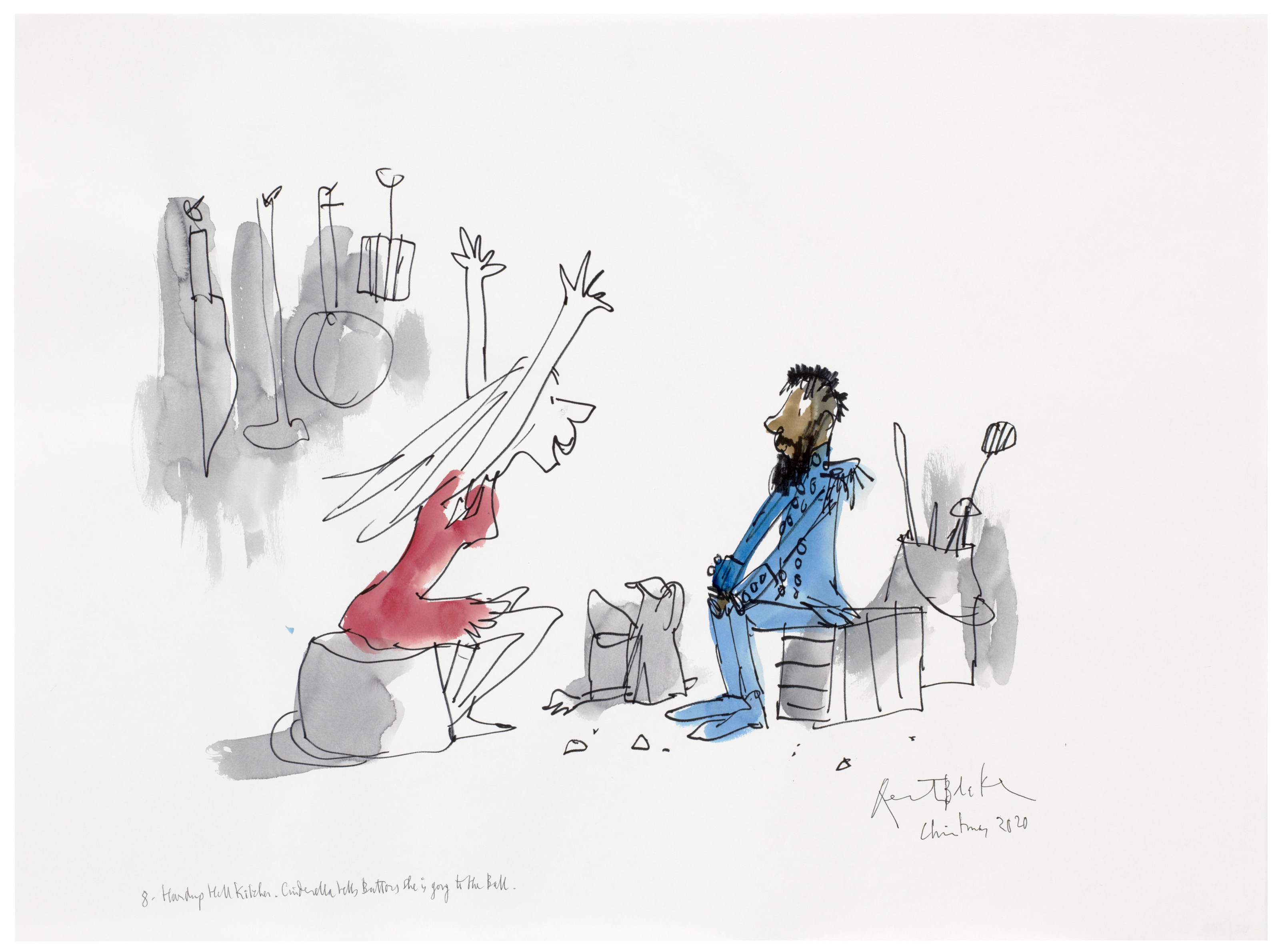 Quentin Blake (b. 1932), Hardup Hall kitchen – Cinderella tells Buttons ...