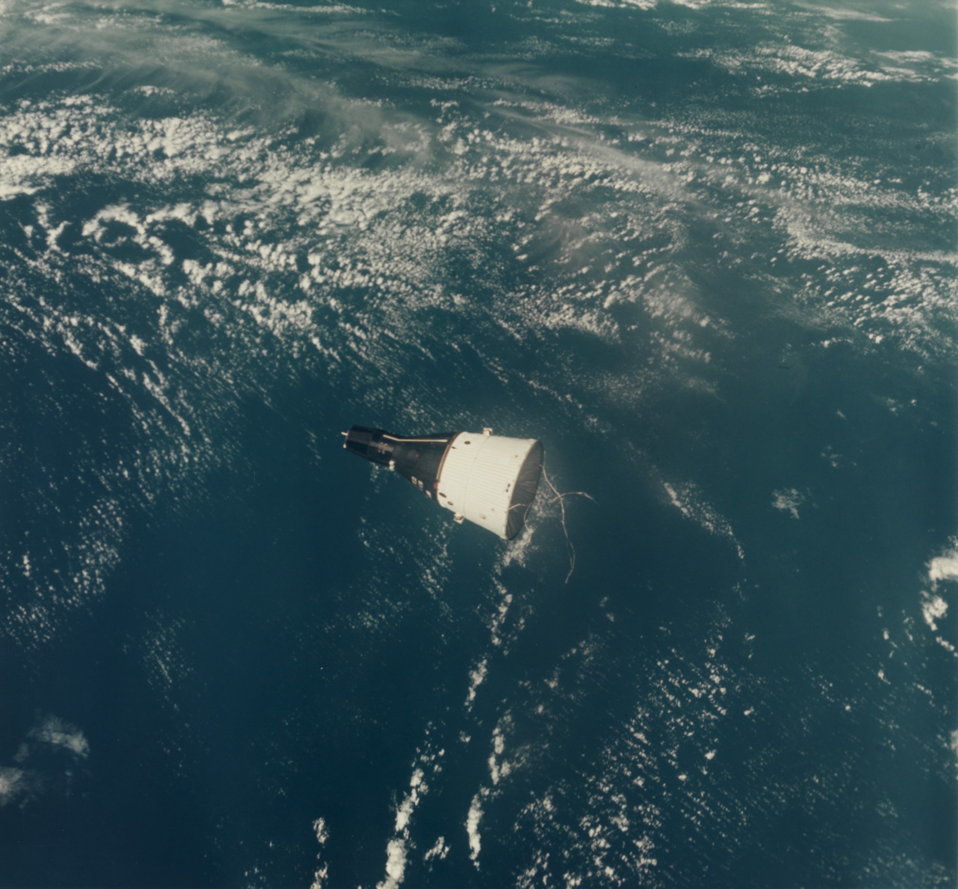 First rendezvous in space: Gemini VII spacecraft as seen from the ...