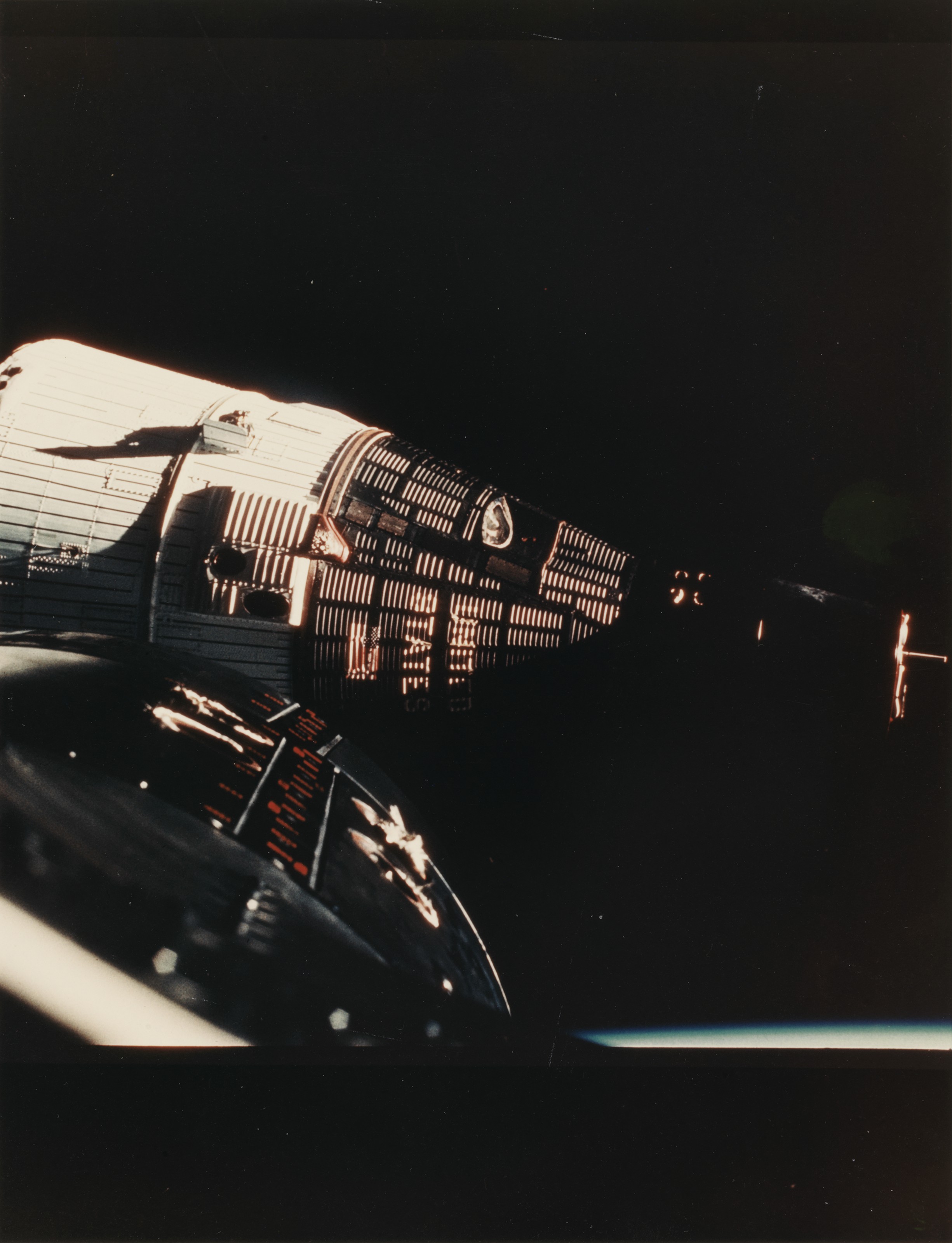 First rendezvous in space: Gemini VII spacecraft as seen from the ...