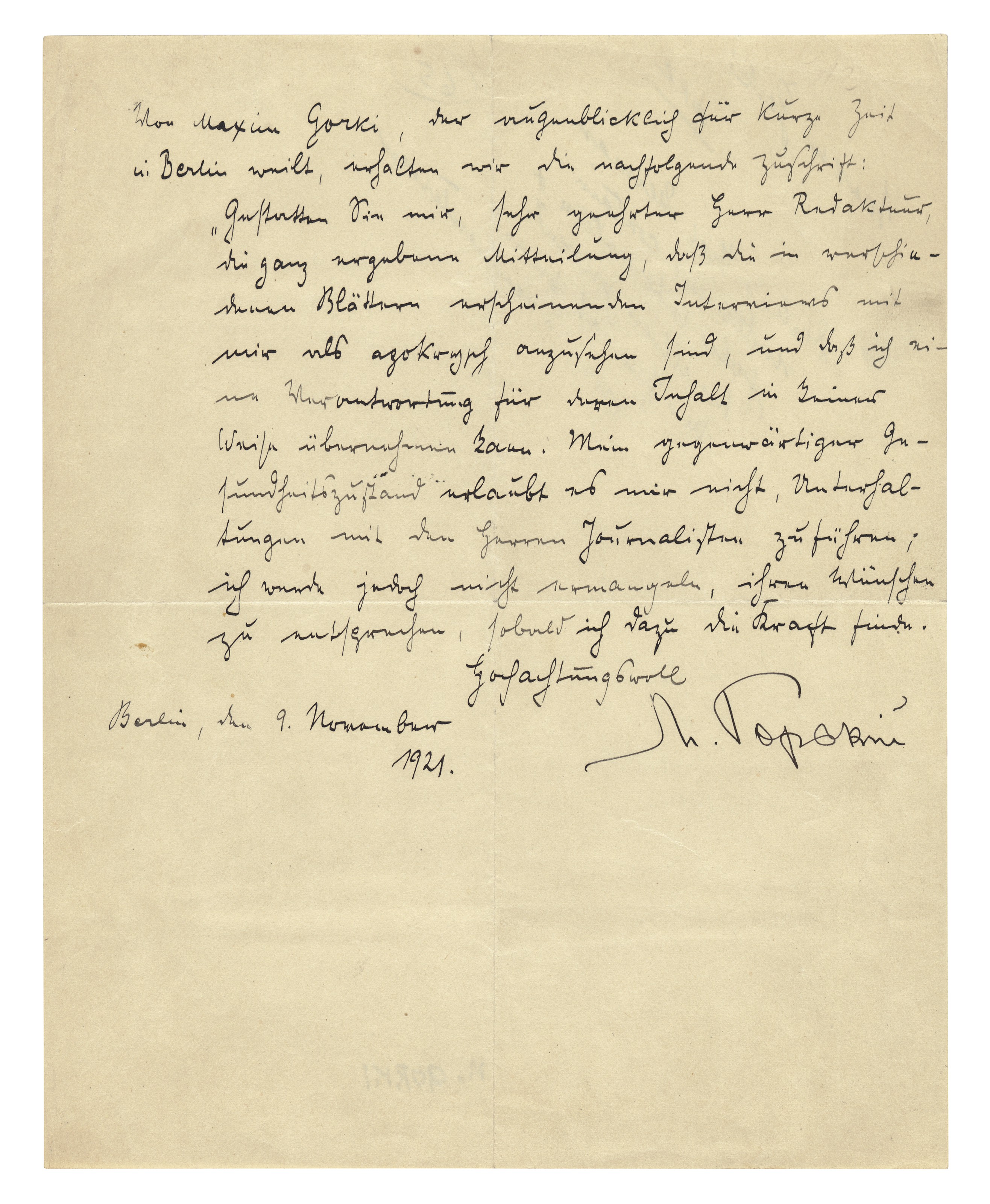 Maxim Gorky (Alexei Maximovich Peshkov, 1868-1936), Disavowing ...