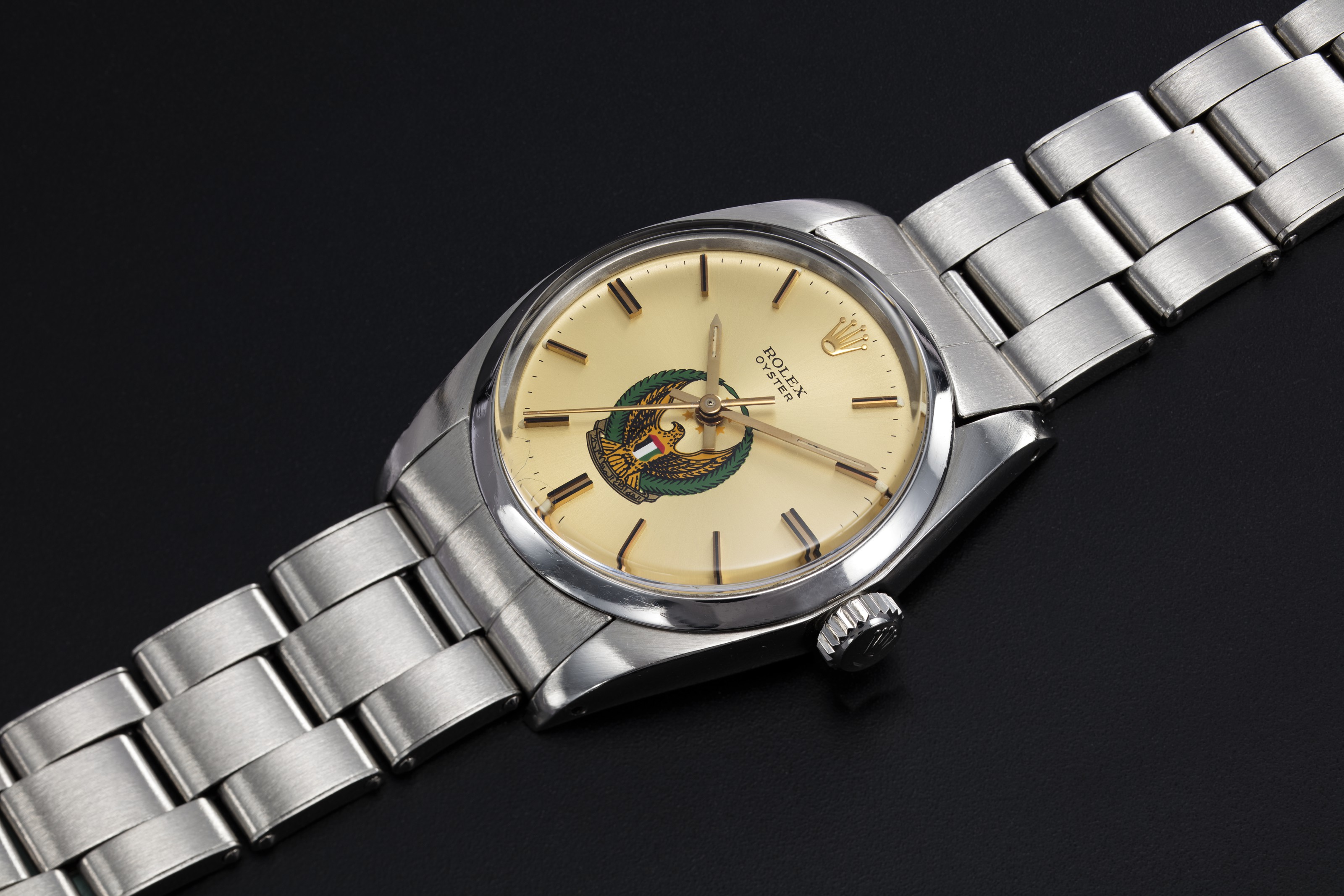 ROLEX, A STEEL OYSTER WRISTWATCH WITH UAE ARMED FORCES LOGO, CASE ...