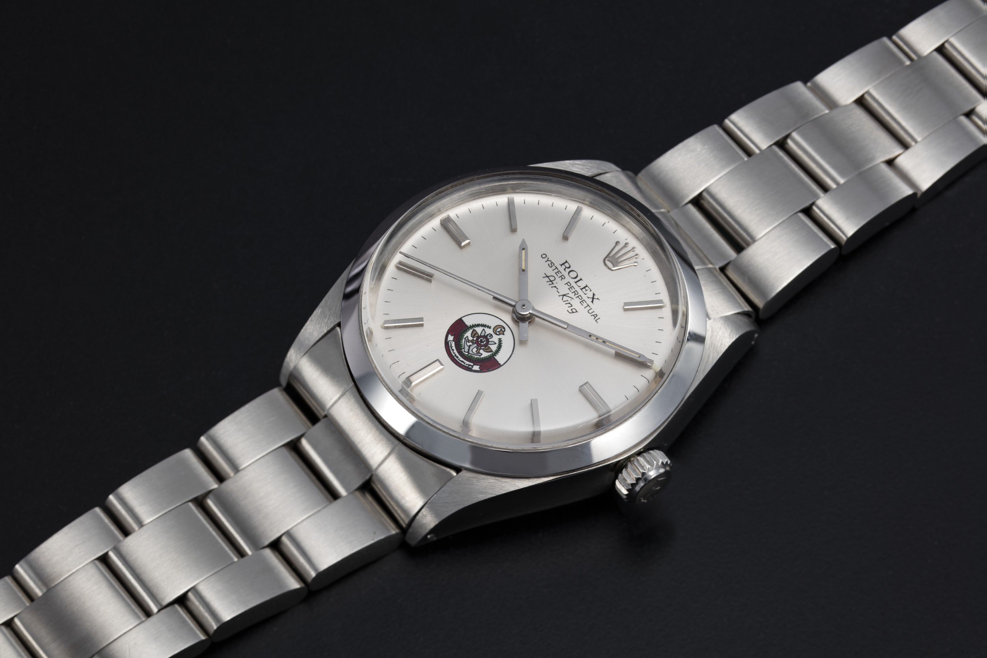 ROLEX, A STAINLESS STEEL AIR-KING WITH QATAR ARMED FORCES LOGO, REF ...