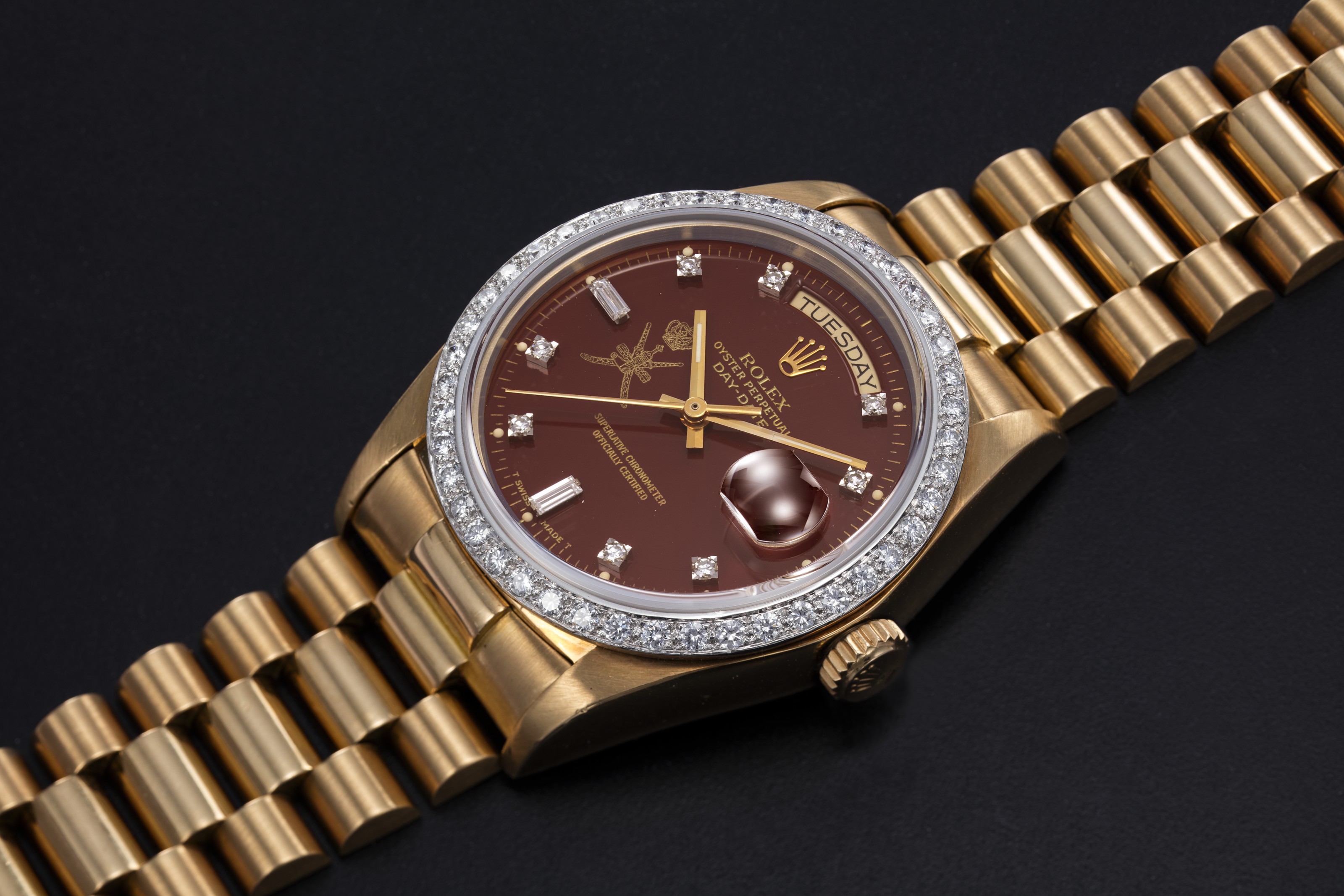 ROLEX, A GOLD AND DIAMOND-SET OYSTER PERPETUAL DAY-DATE WITH “KHANJAR ...