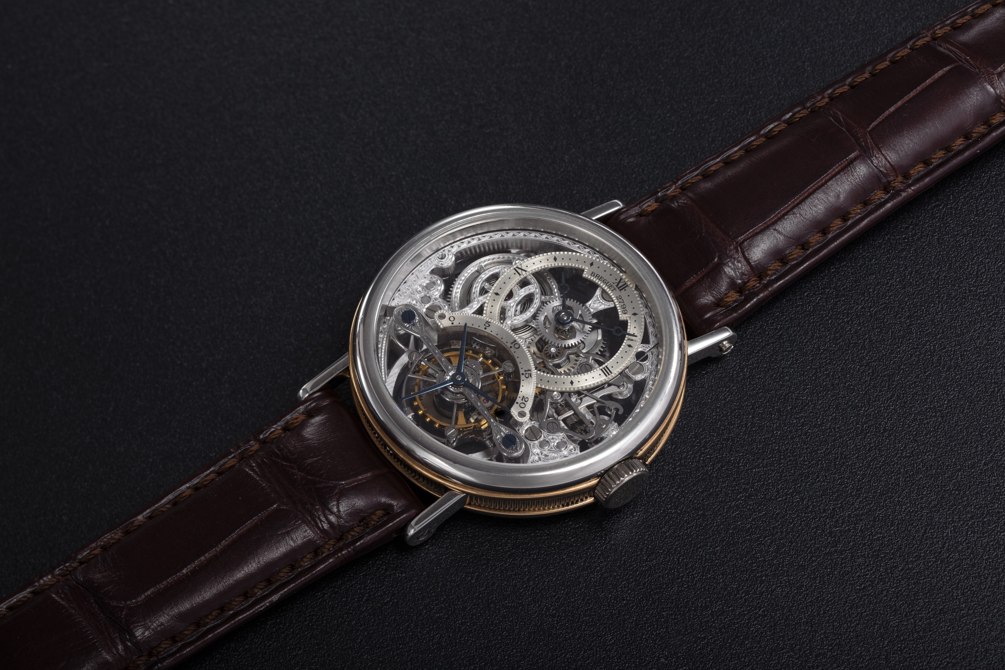 BREGUET, A PLATINUM AND PINK GOLD SKELETONISED TOURBILLON WRISTWATCH ...