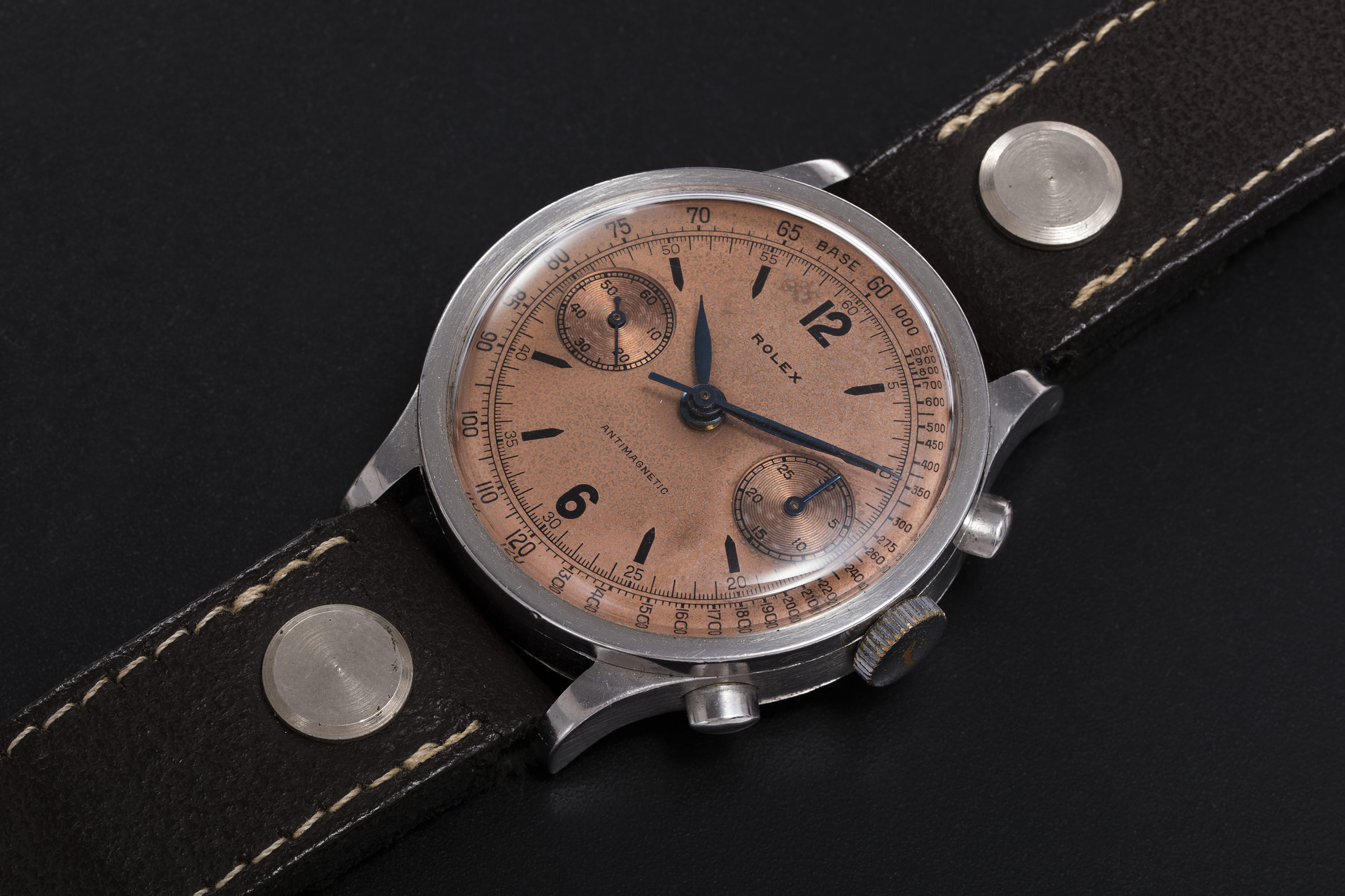 ROLEX, A RARE STEEL ANTIMAGNETIC CHRONOGRAPH WITH SALMON DIAL, REF ...