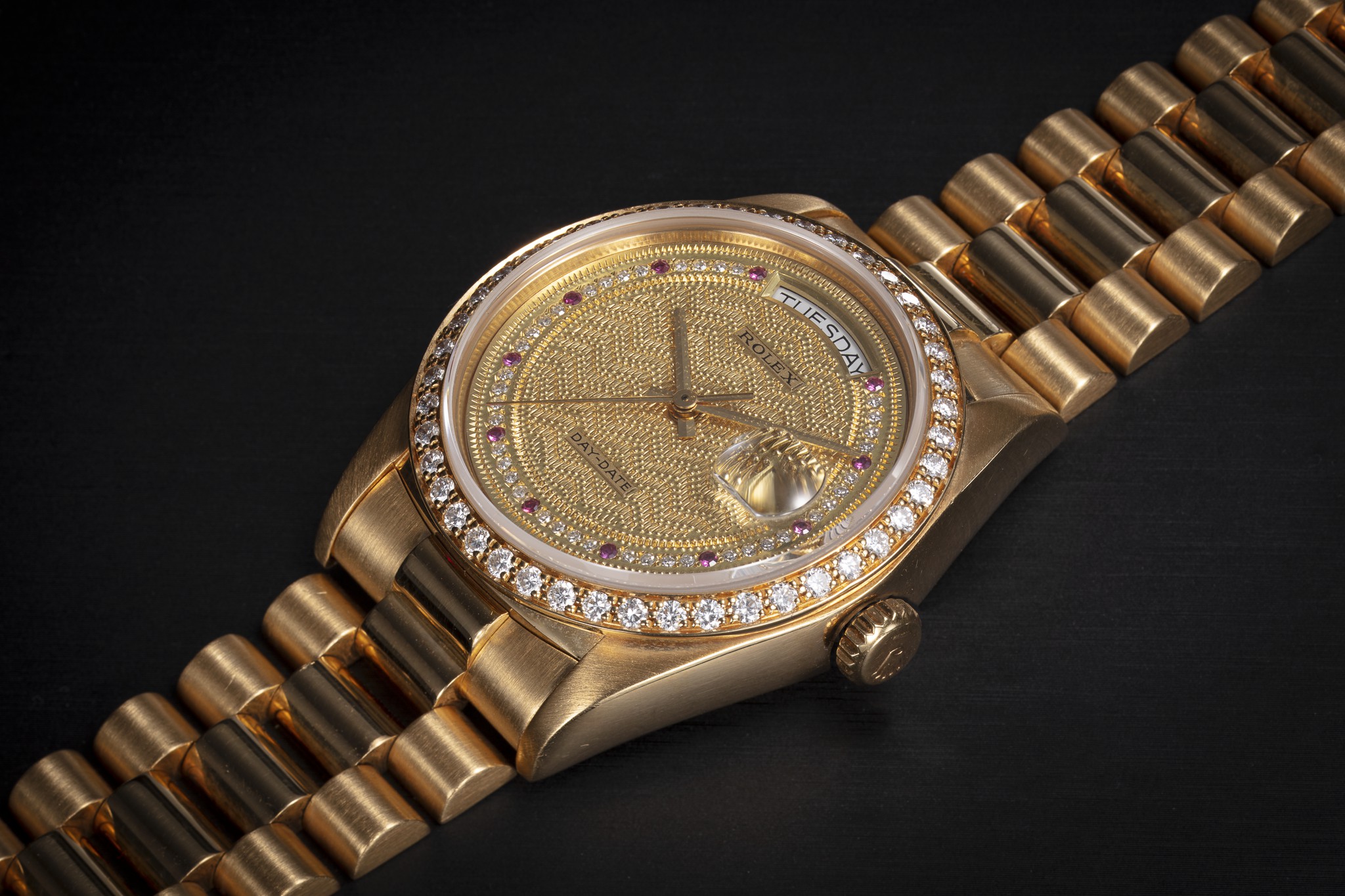 ROLEX, OYSTER PERPETUAL DAY-DATE REF. 18048, A RARE GOLD AND DIAMOND ...