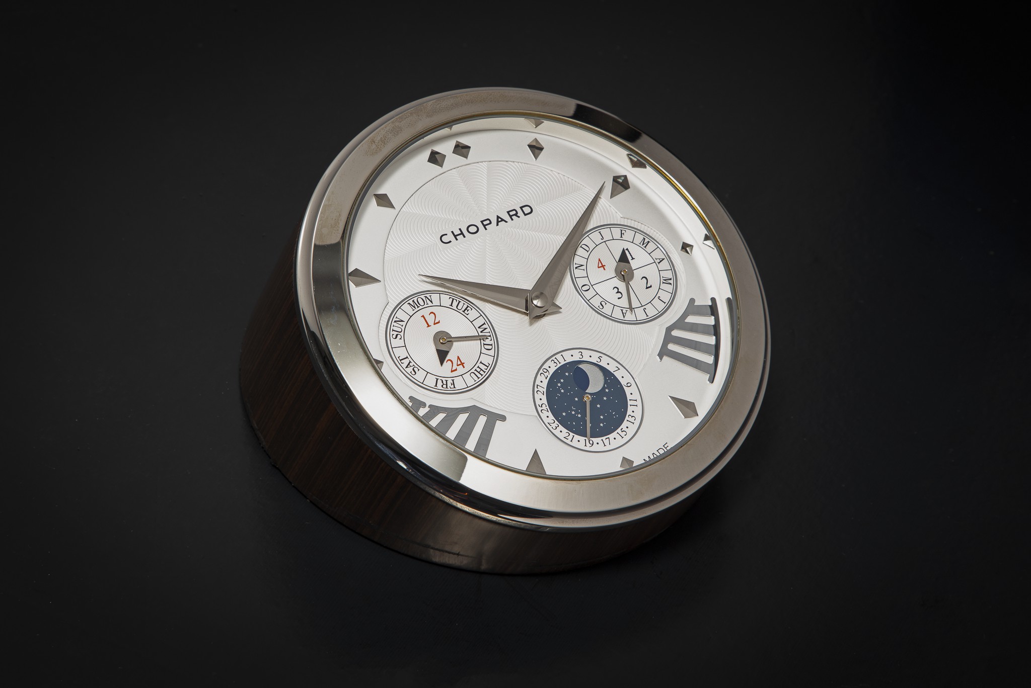 CHOPARD, LUNA D’ ORO, A CHROME-PLATED BRASS AND WOOD PERPETUAL CALENDAR ...