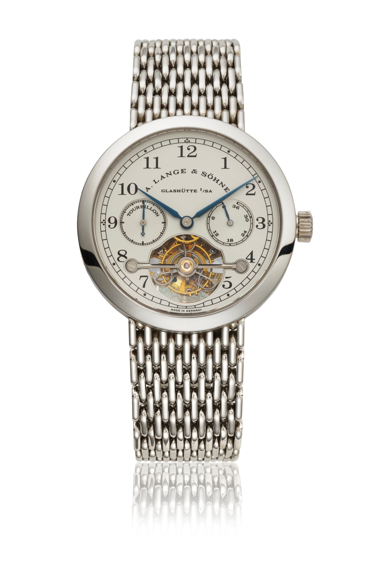 A. LANGE & SÖHNE. AN EXTREMELY RARE PLATINUM LIMITED EDITION TOURBILLON ...