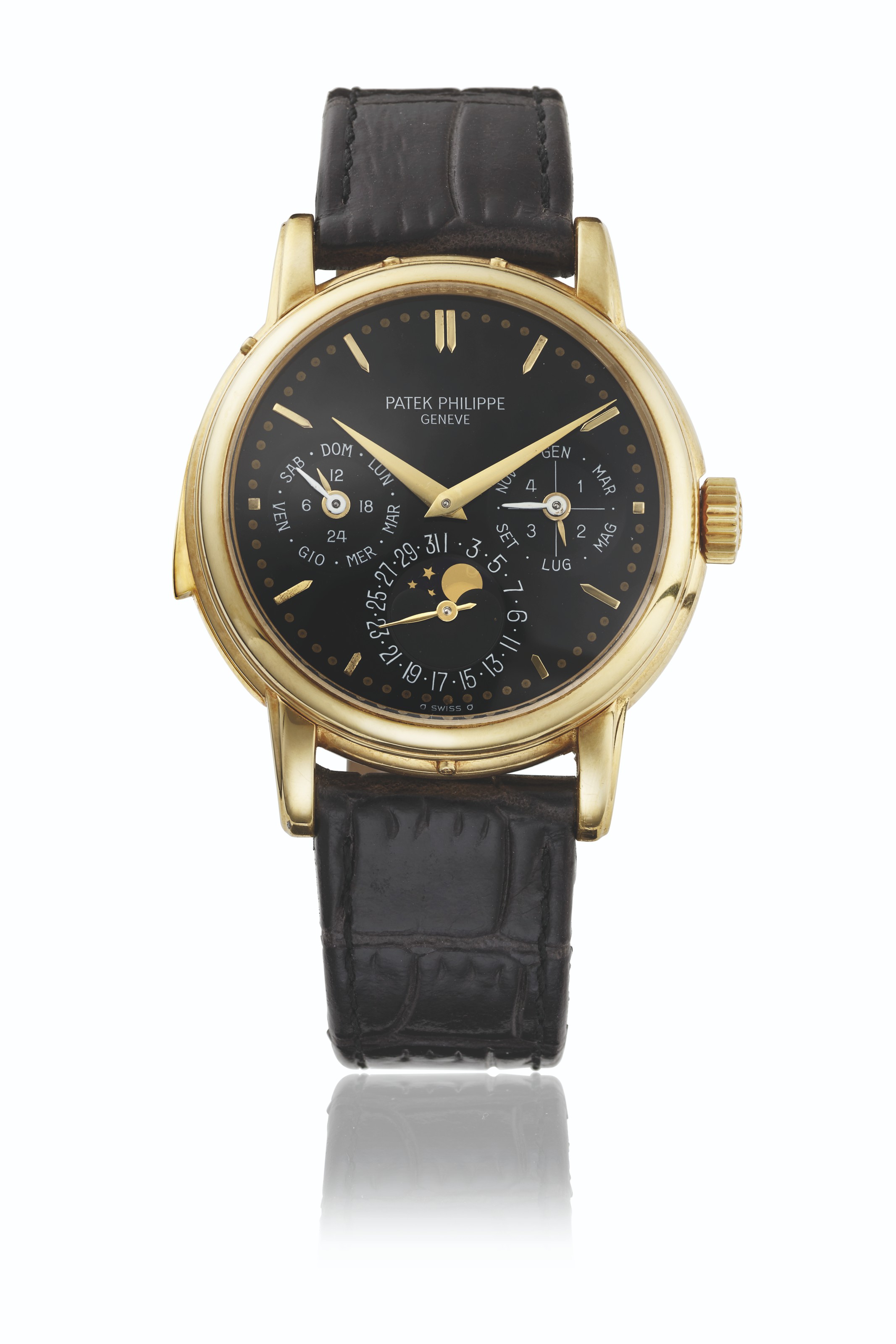 PATEK PHILIPPE. AN EXTREMELY RARE 18K GOLD AUTOMATIC MINUTE REPEATING ...