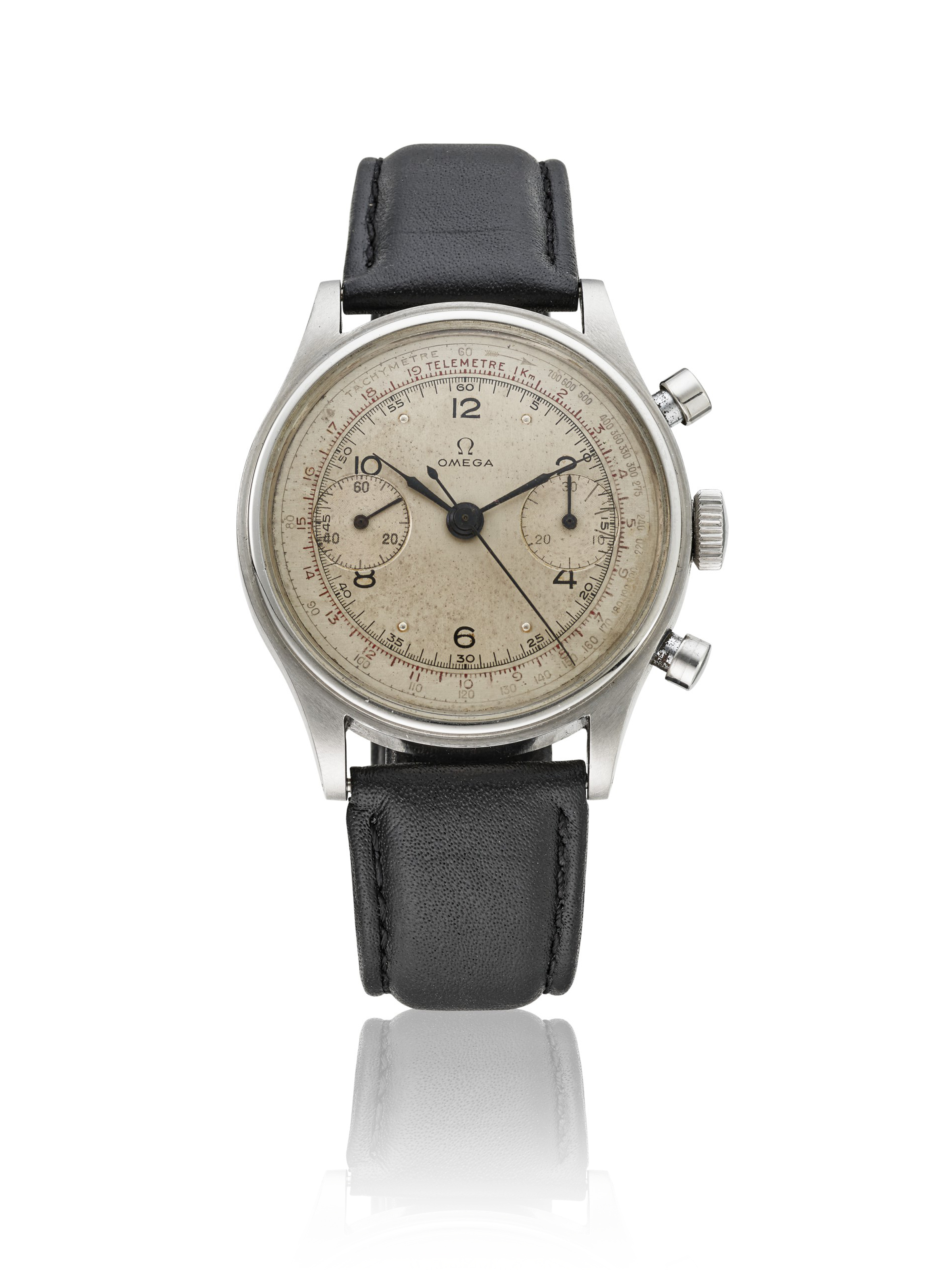 OMEGA, STEEL TWO-TONE DIAL CHRONOGRAPH , REF. CK 2077-3, MOVEMENT NO. 9 ...