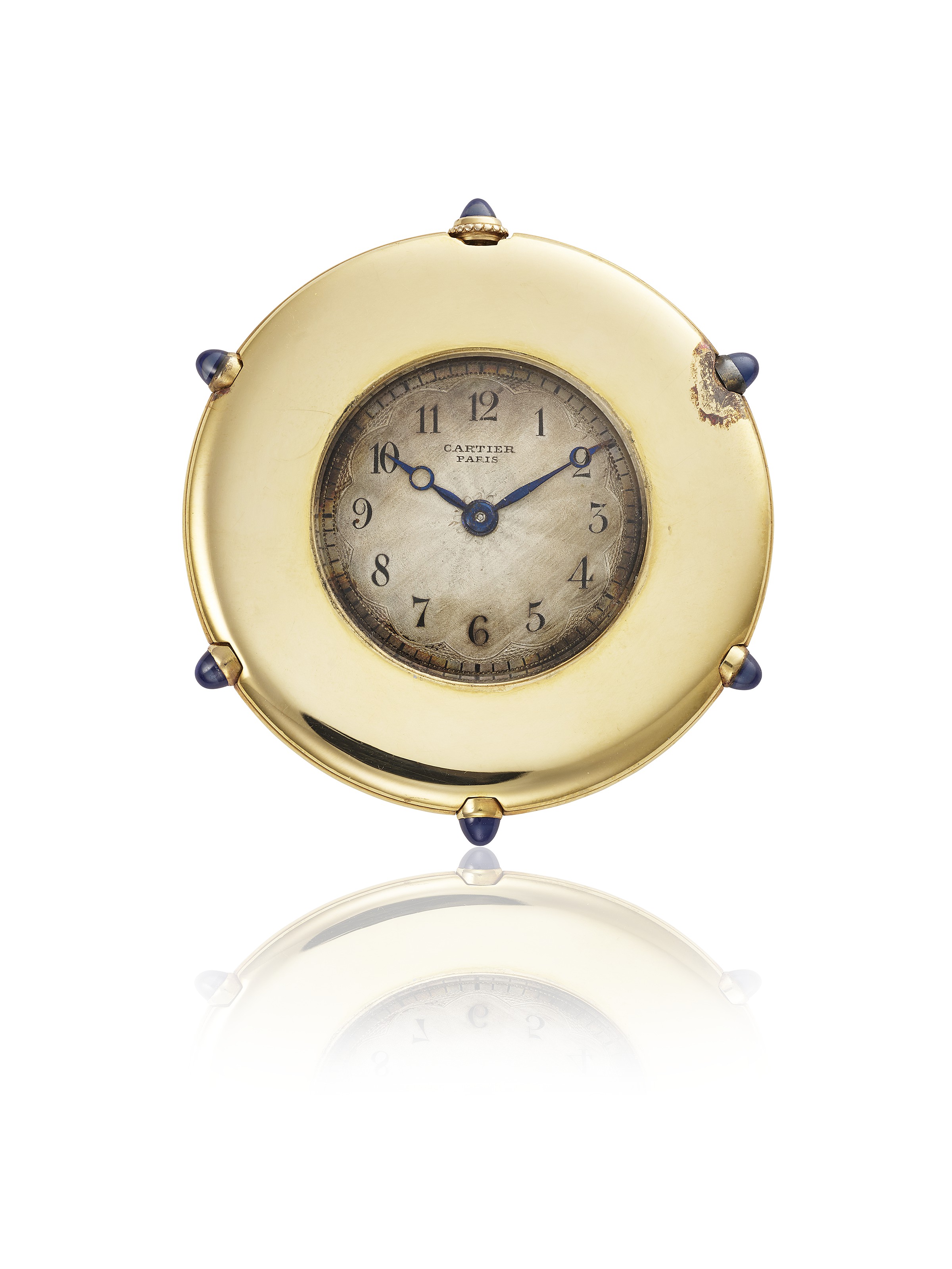 CARTIER, PARIS, 18K GOLD AND SAPPHIRE-SETOPENFACE KEYLESS LEVER HELM ...