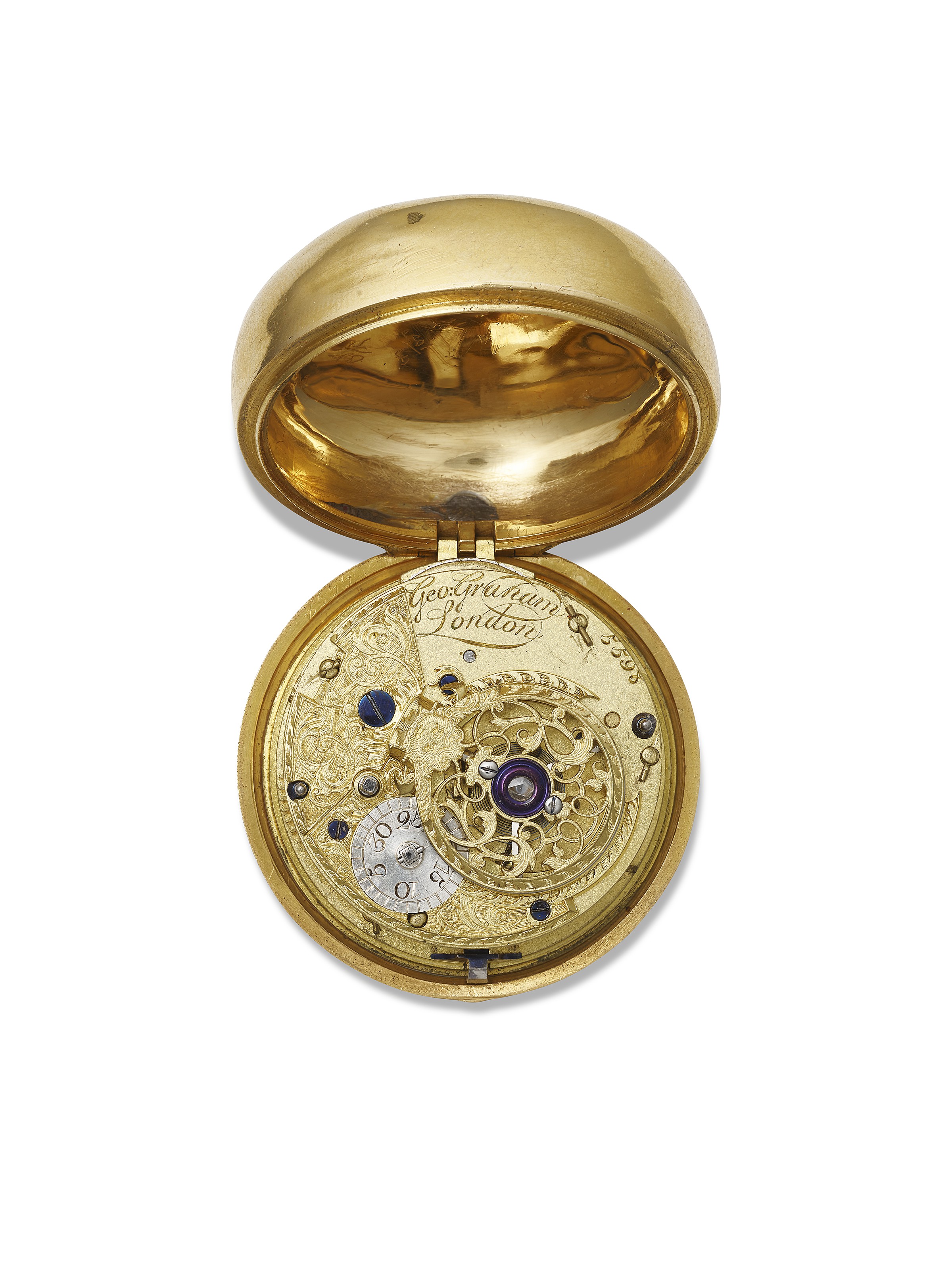 GEORGE GRAHAM, 18K GOLD OPENFACE PAIR CASED REPOUSSE WATCH WITH ...