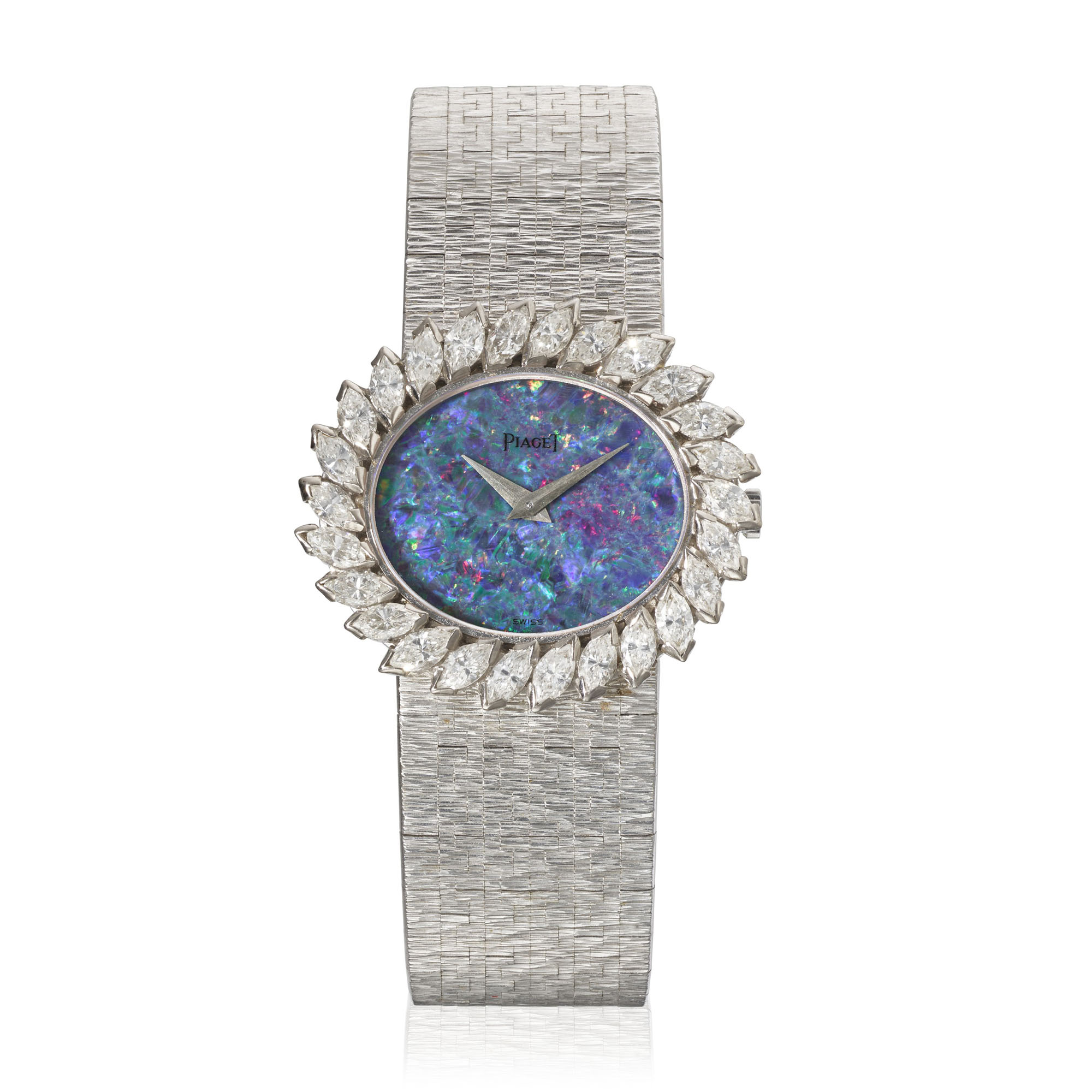PIAGET, WHITE GOLD AND DIAMOND BEZEL WRISTWATCH WITH OPAL DIAL, REF ...