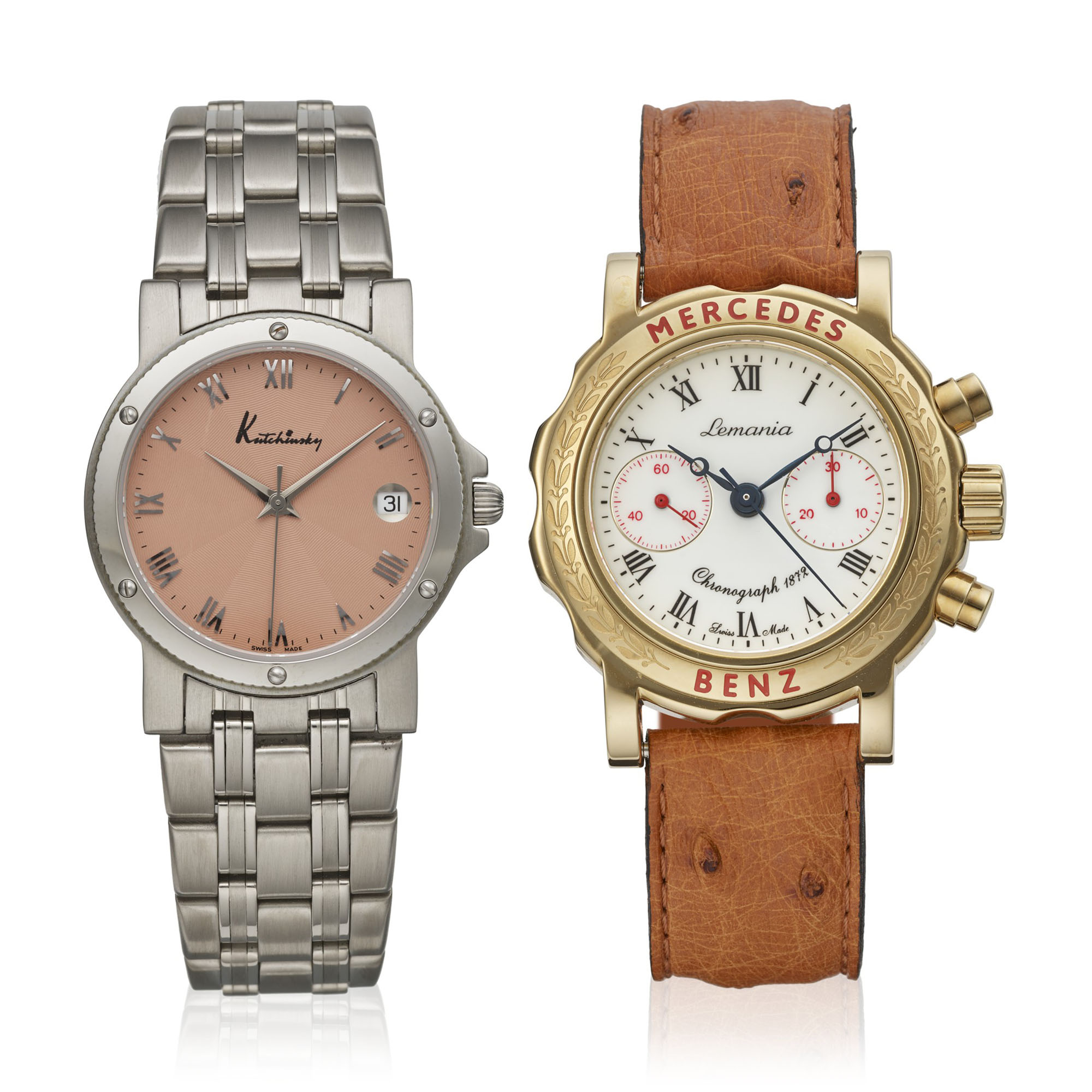 SET OF TWO WATCHES:KUTCHINSKY, STAINLESS STEEL WITH SALMON DIAL, REF ...