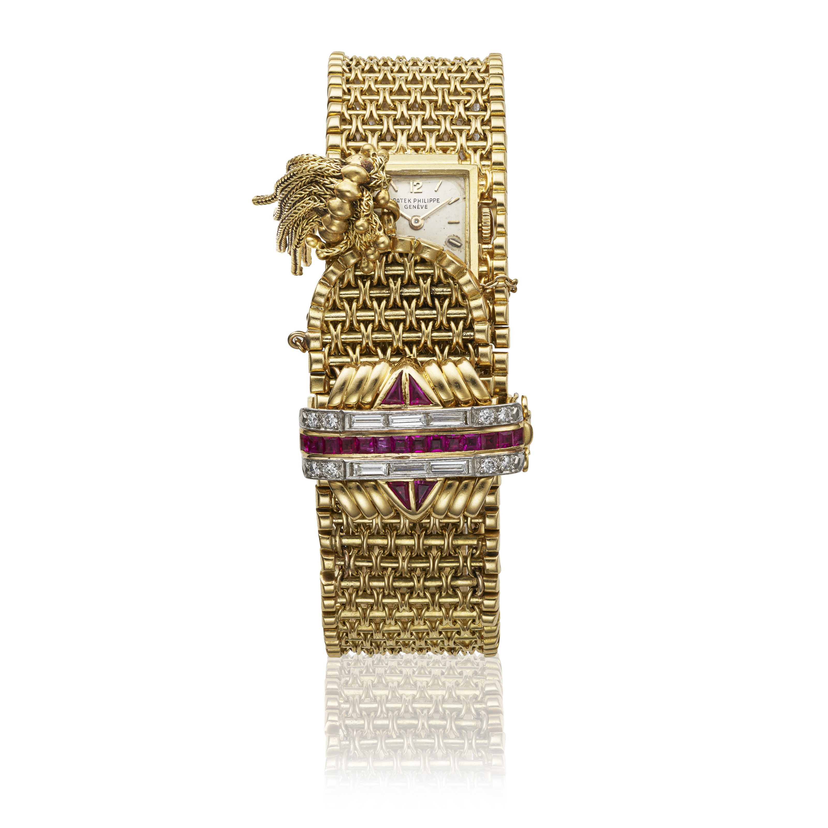 PATEK PHILIPPE, YELLOW GOLD, DIAMONDS AND RUBY CONCEALED BRACELET, REF ...