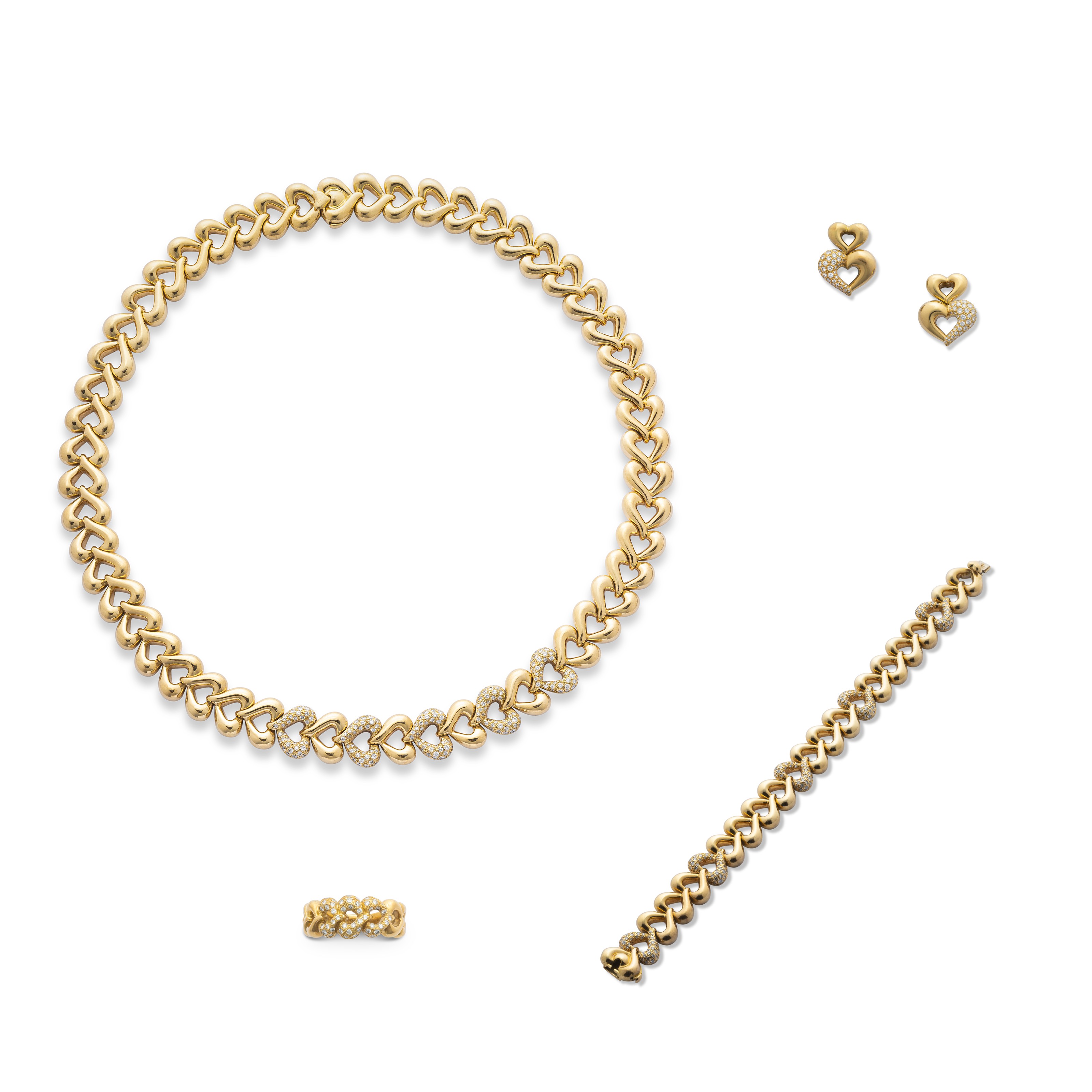 VAN CLEEF & ARPELS GOLD AND DIAMOND NECKLACE, BRACELET, EARRING AND ...