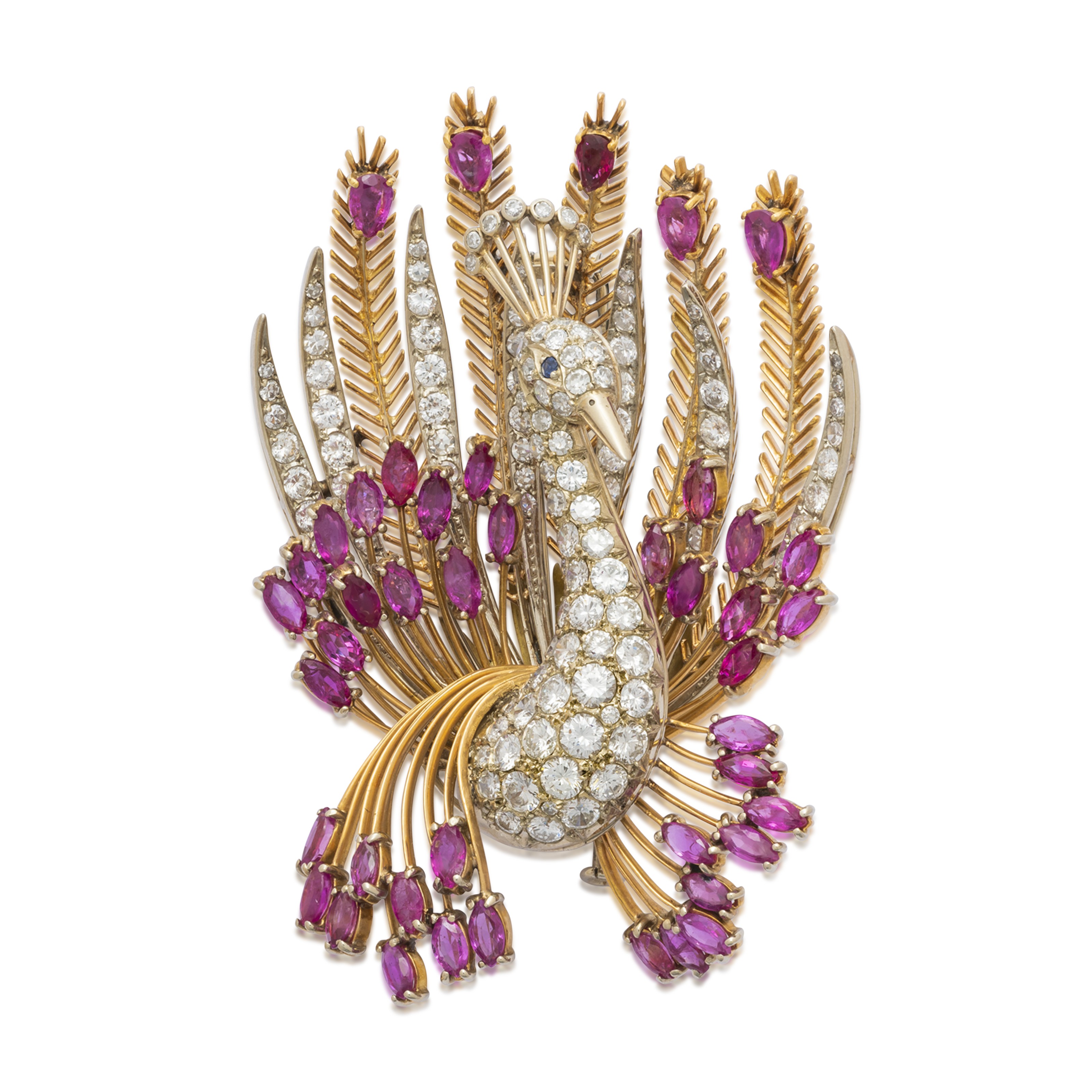 RUBY, DIAMOND AND SAPPHIRE BROOCH, | Christie’s