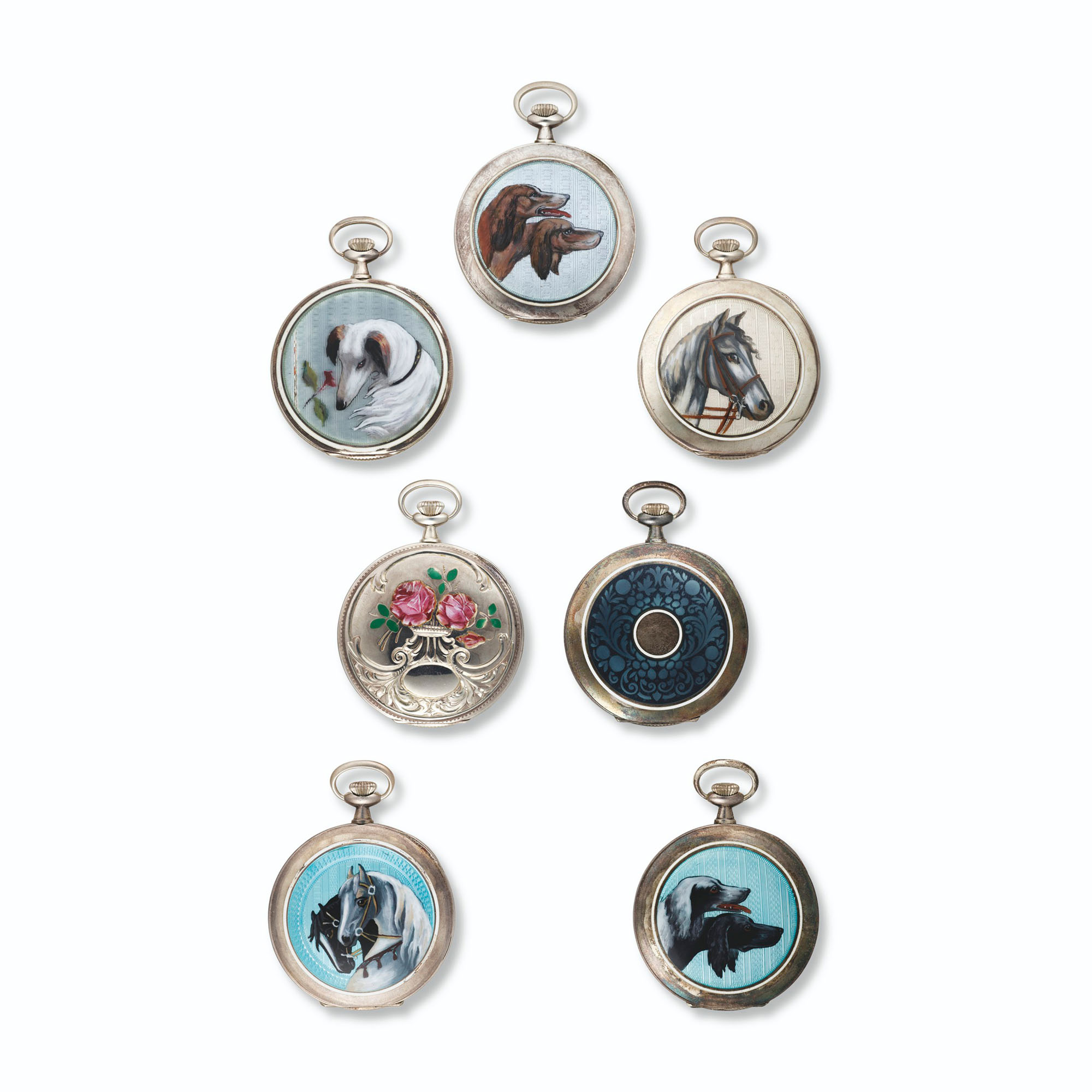 A GROUP OF SEVEN VULCAIN SILVER AND ENAMEL POCKET WATCHES, | Christie’s