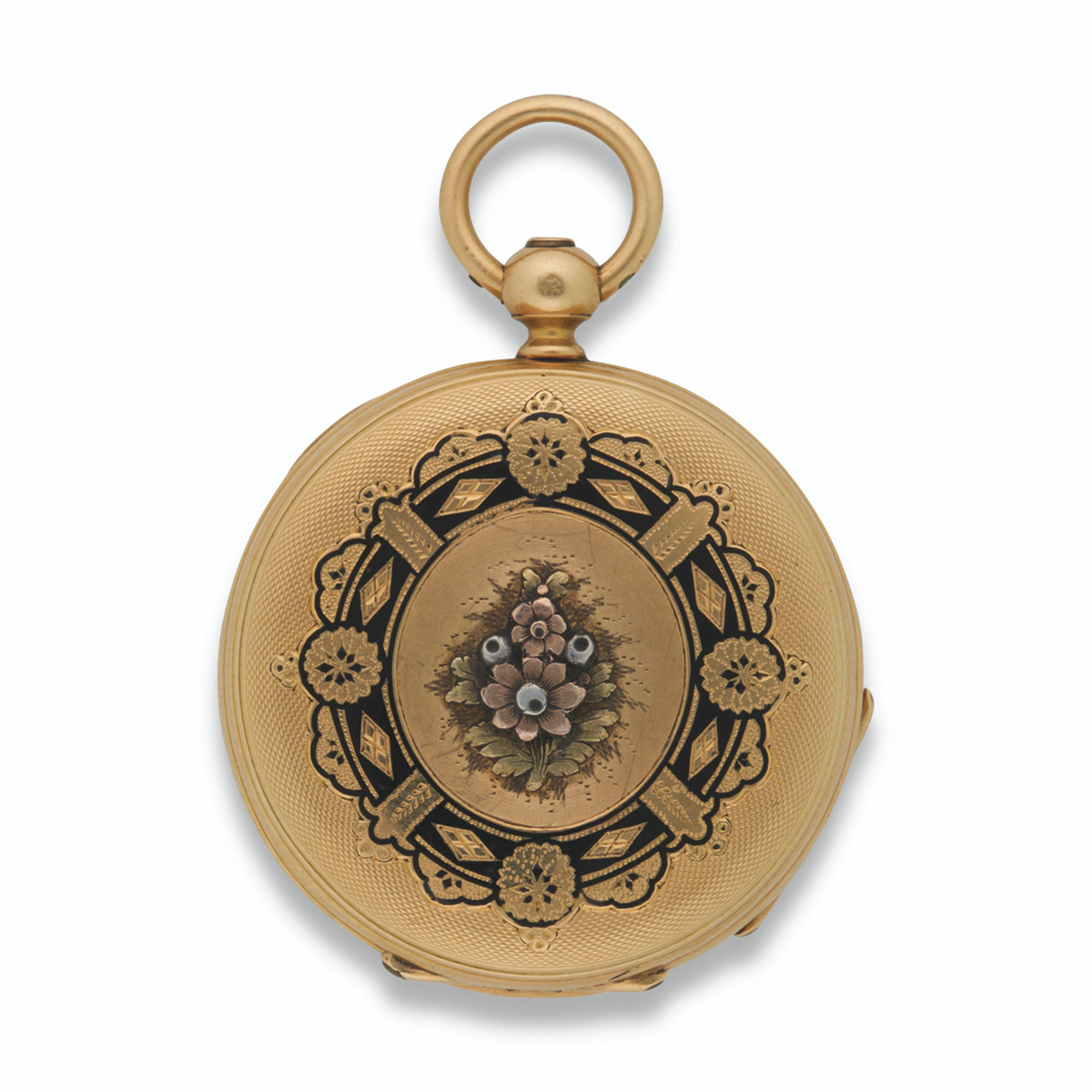 PELLETIER A AUTUN, YELLOW GOLD AND ENAMEL OPENFACE POCKET WATCH ...