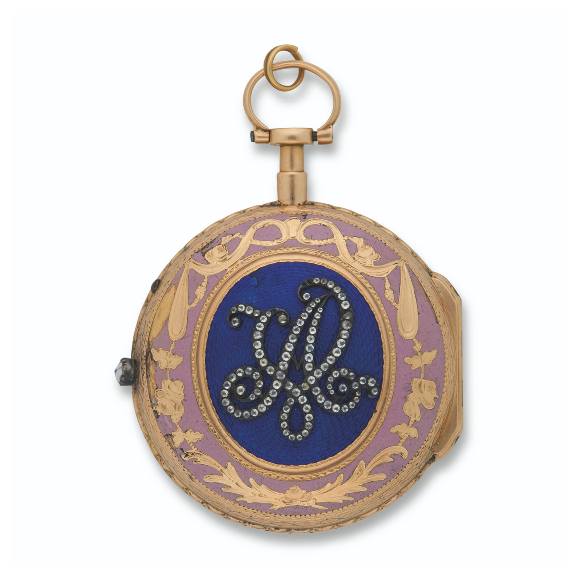 TERROT & FAZY, PINK GOLD, ENAMEL AND DIAMONDS OPENFACE POCKET WATCH ...