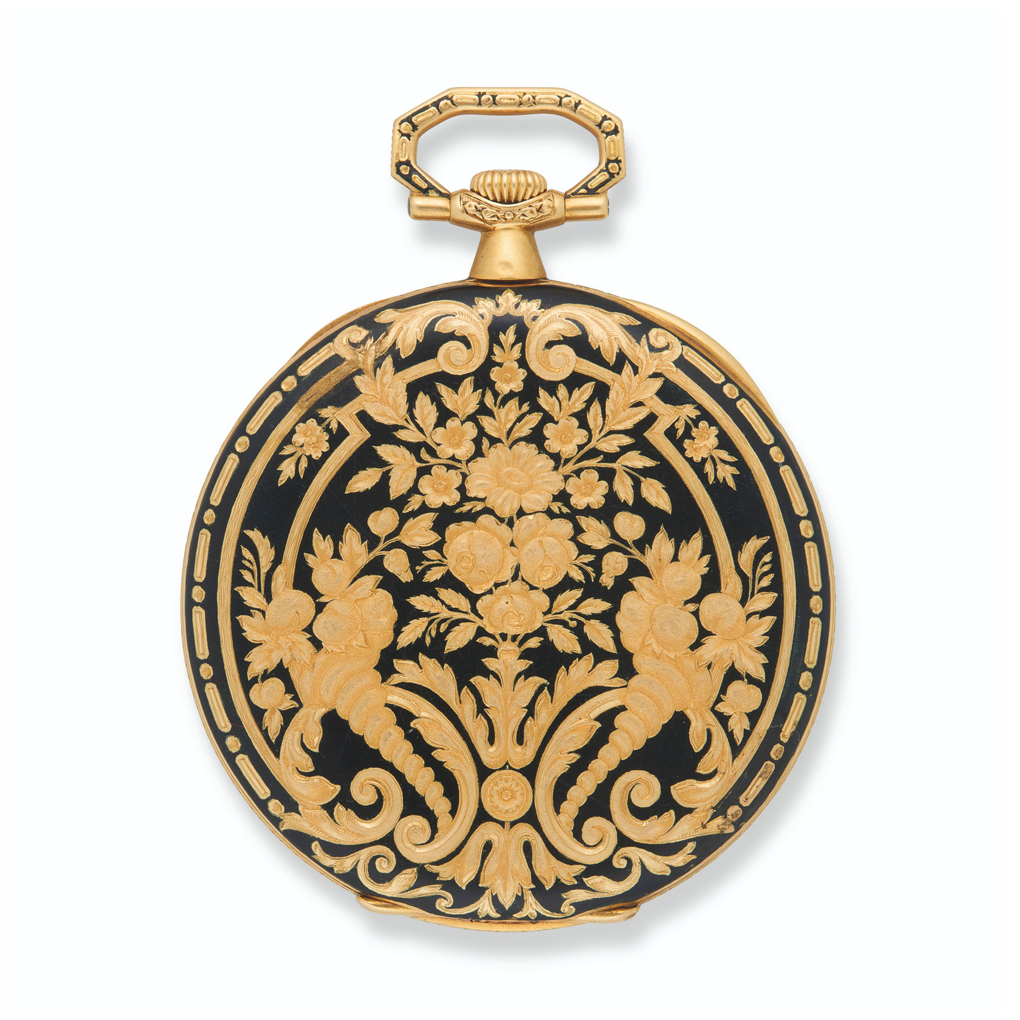 PATEK PHILIPPE, YELLOW GOLD AND ENAMEL HUNTER-CASE POCKET WATCH ...