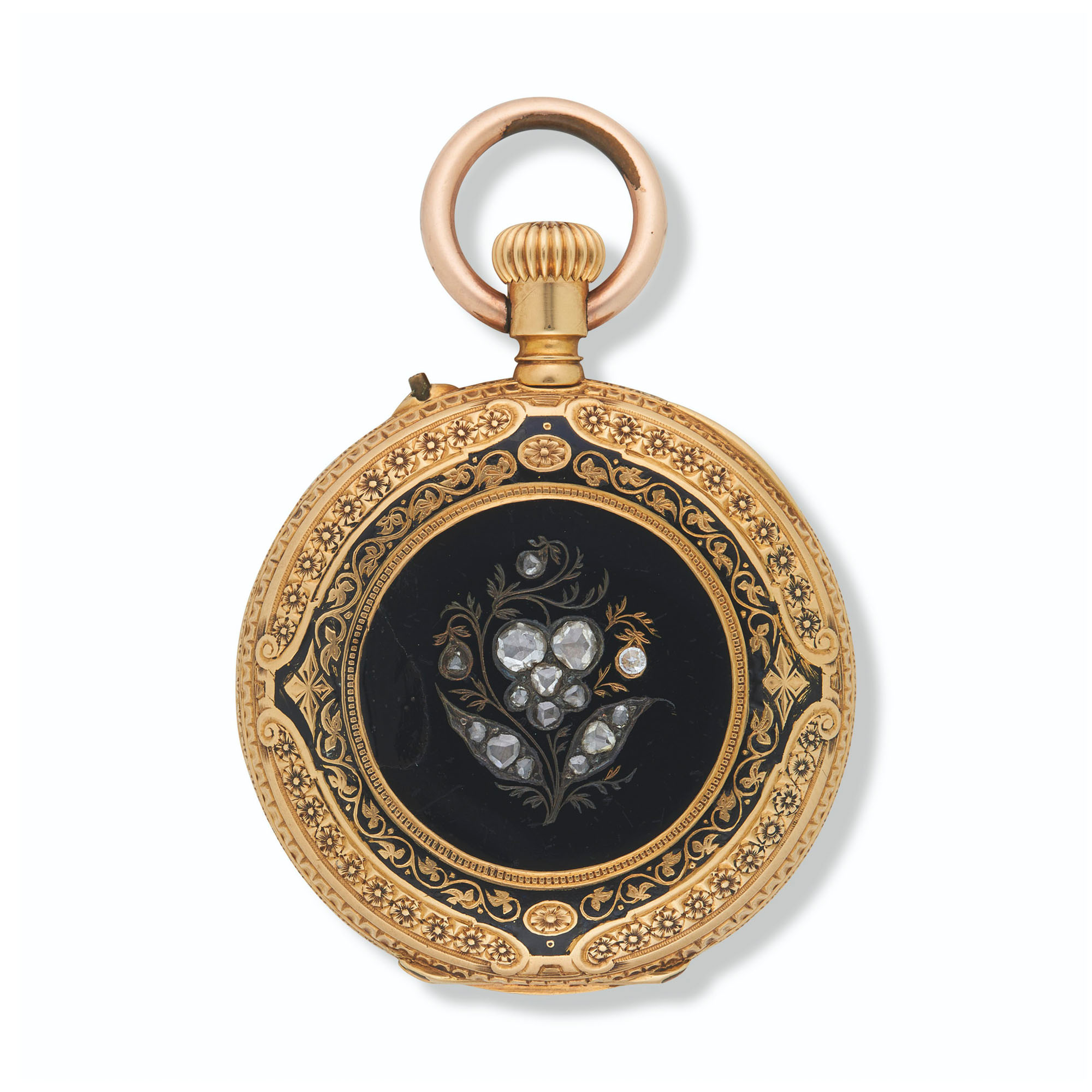 HENRY CAPT, YELLOW GOLD, ENAMEL AND DIAMONDS HUNTER-CASE POCKET WATCH ...