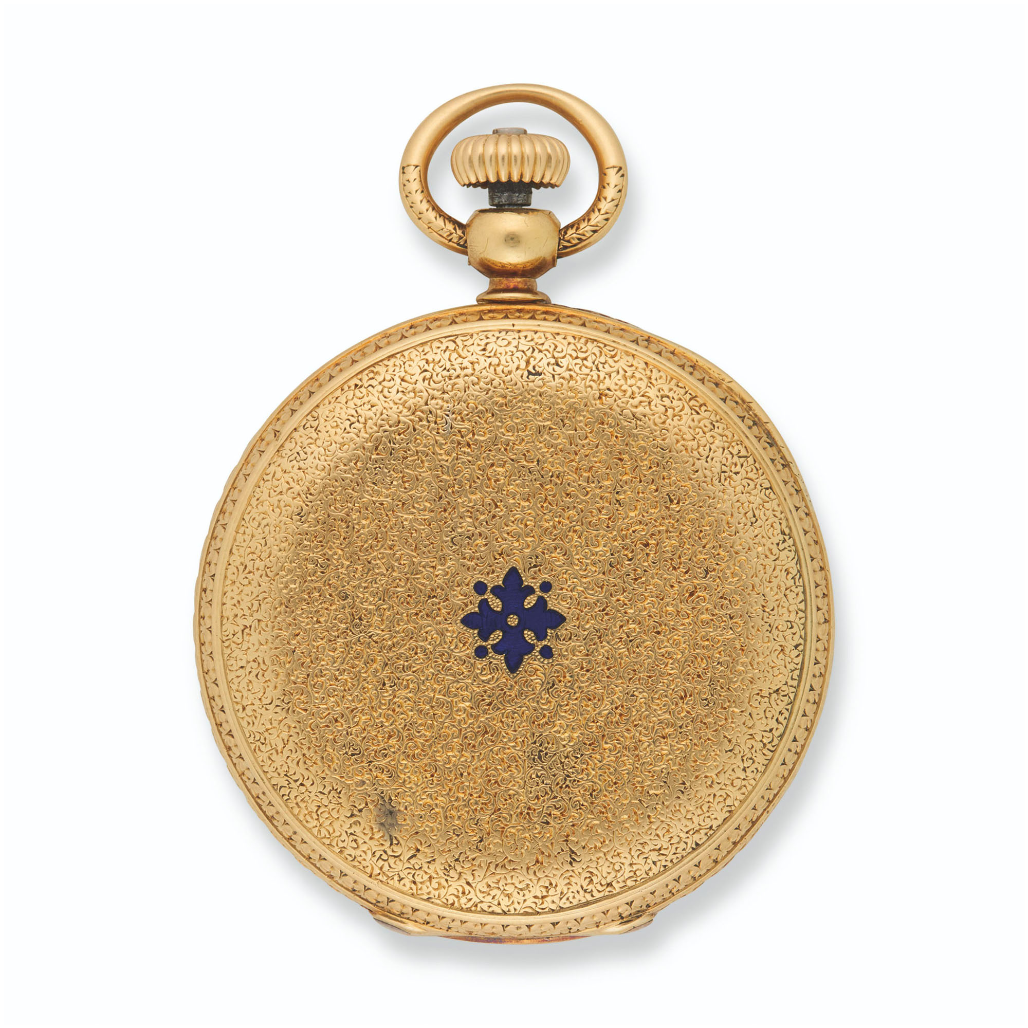 PATEK PHILIPPE, YELLOW GOLD AND ENAMEL HUNTER-CASE POCKET WATCH ...