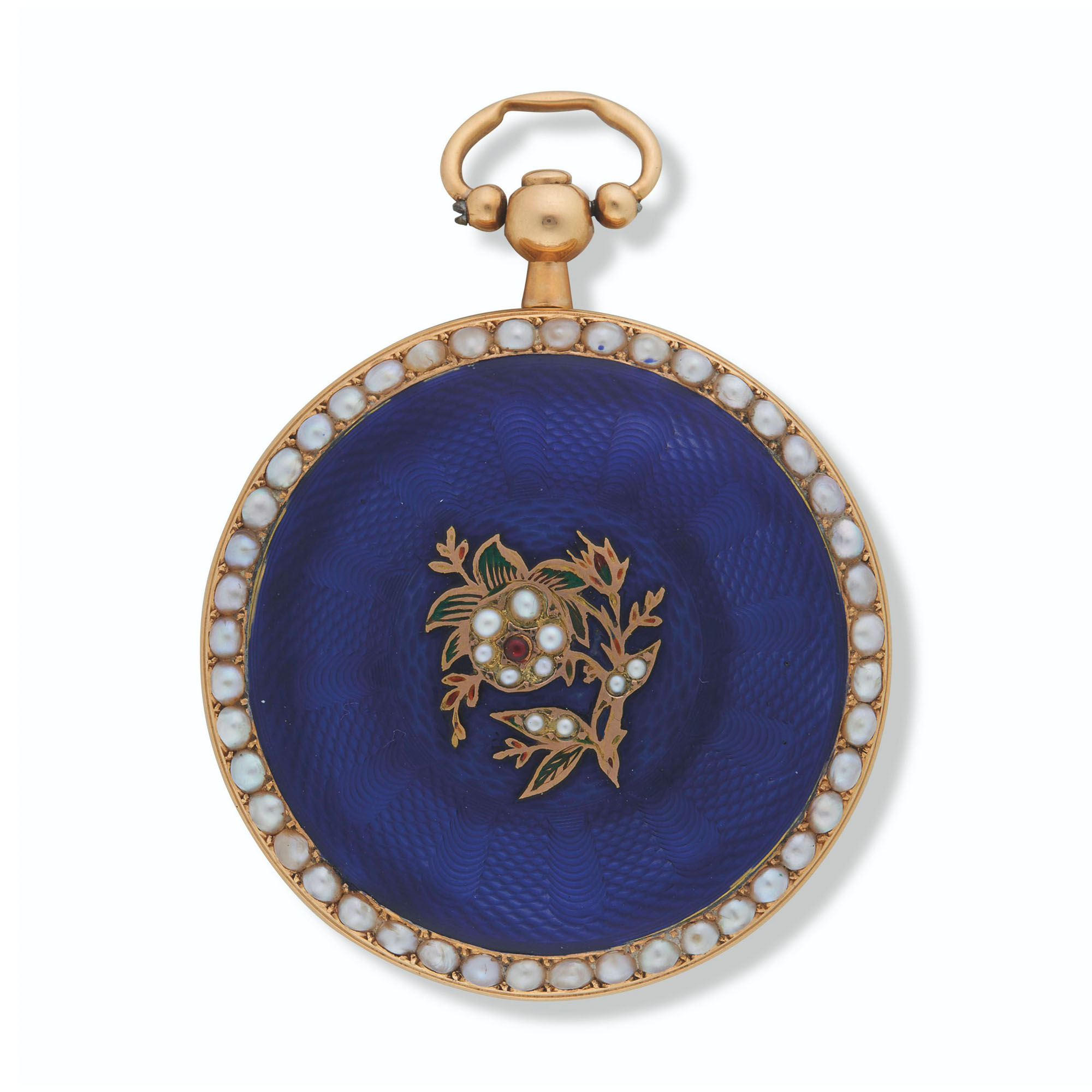 SWISS. YELLOW GOLD, PEARL AND ENAMEL OPENFACE POCKET WATCH, | Christie’s