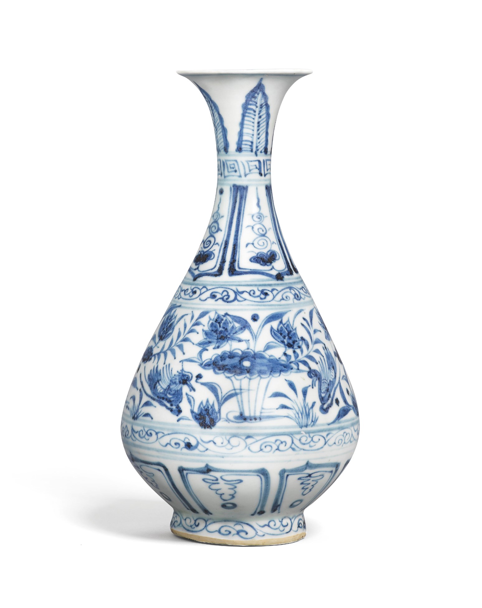A RARE AND SUPERBLY PAINTED BLUE AND WHITE ‘MANDARIN DUCK’ VASE ...