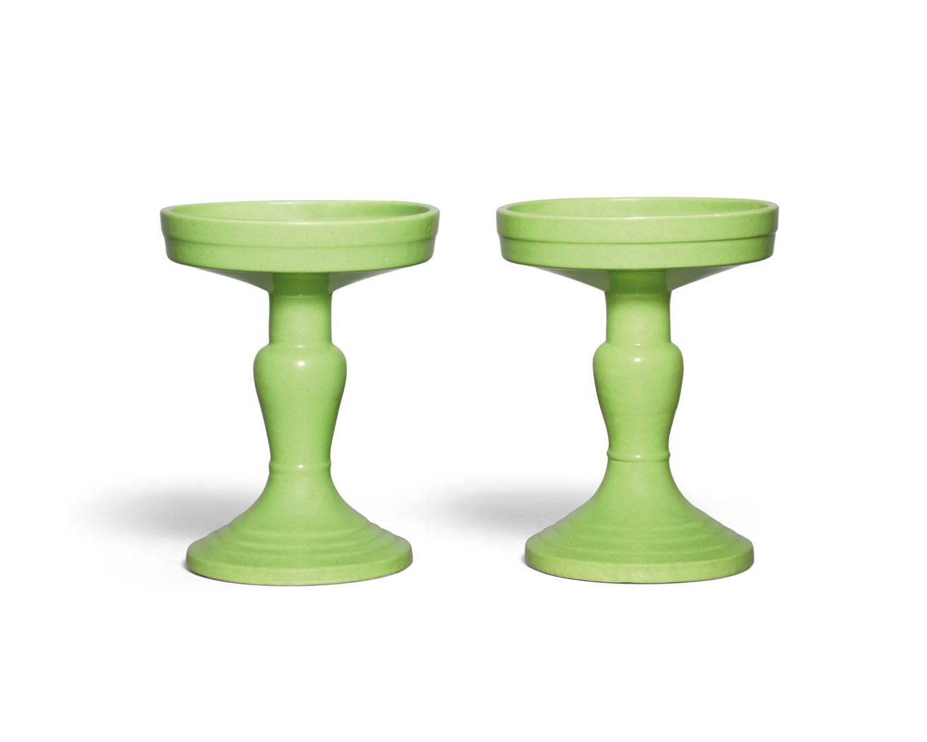 A PAIR OF LIME-GREEN ENAMELLED OFFERING TRAYS, GUANGXU INCISED SIX ...