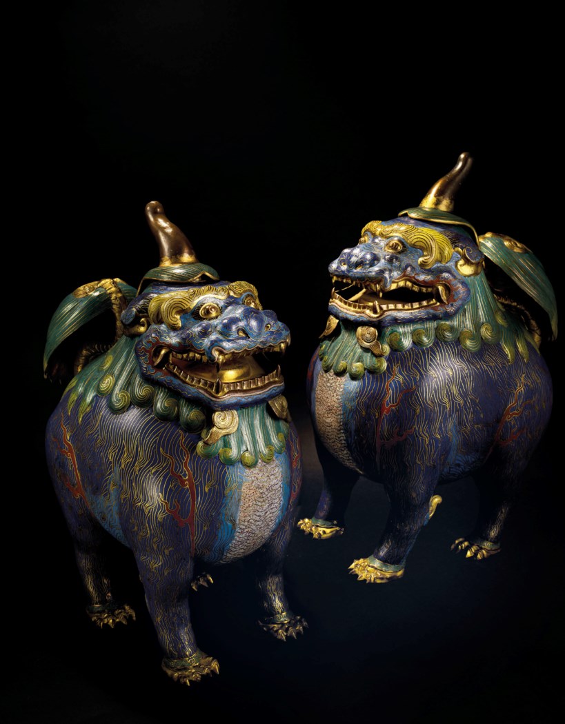A MAGNIFICENT PAIR OF LARGE CLOISONNE ENAMEL 'LUDUAN' CENSERS AND ...