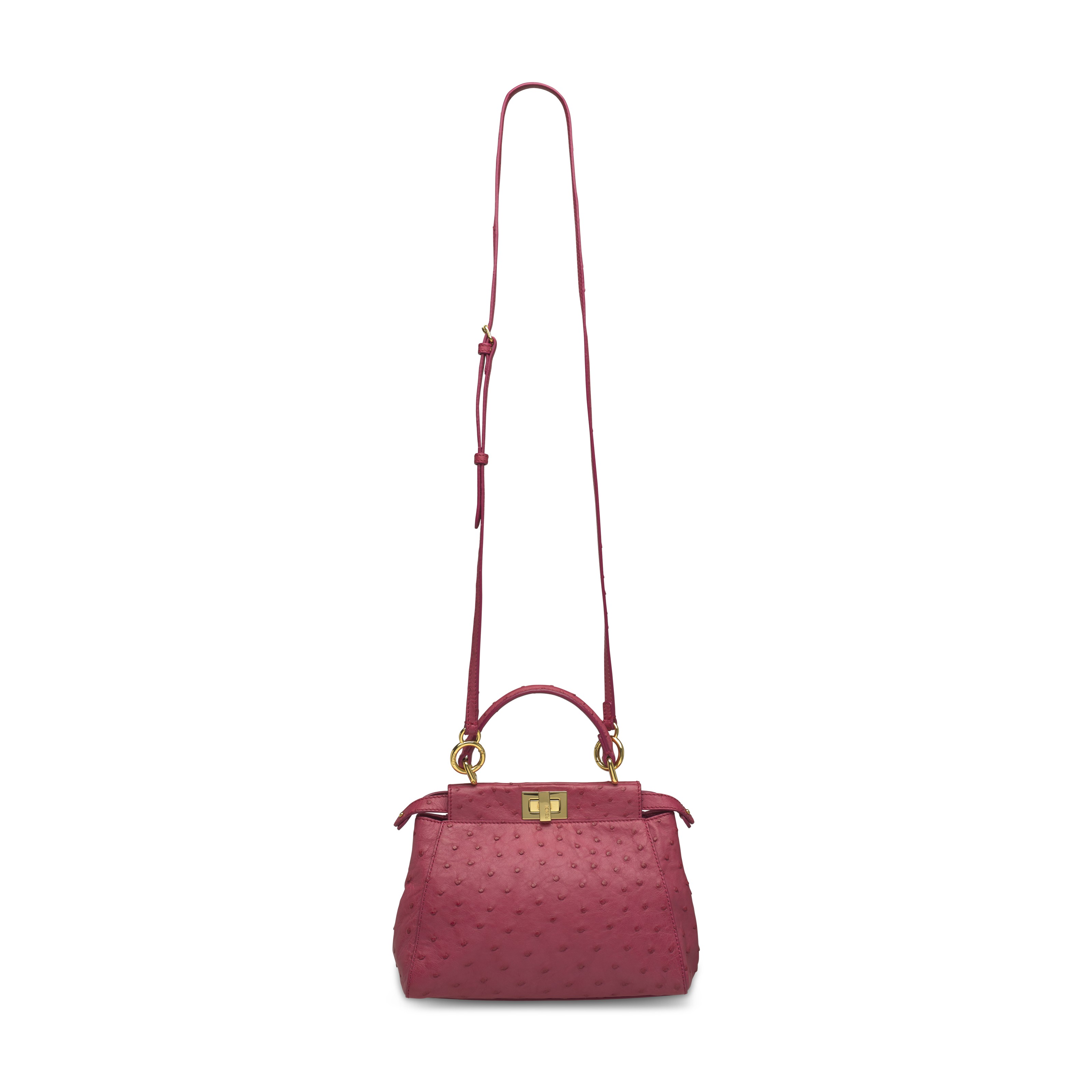 A PINK OSTRICH ICONIC MINI PEEKABOO WITH GOLD HARDWARE, FENDI, 2010S ...