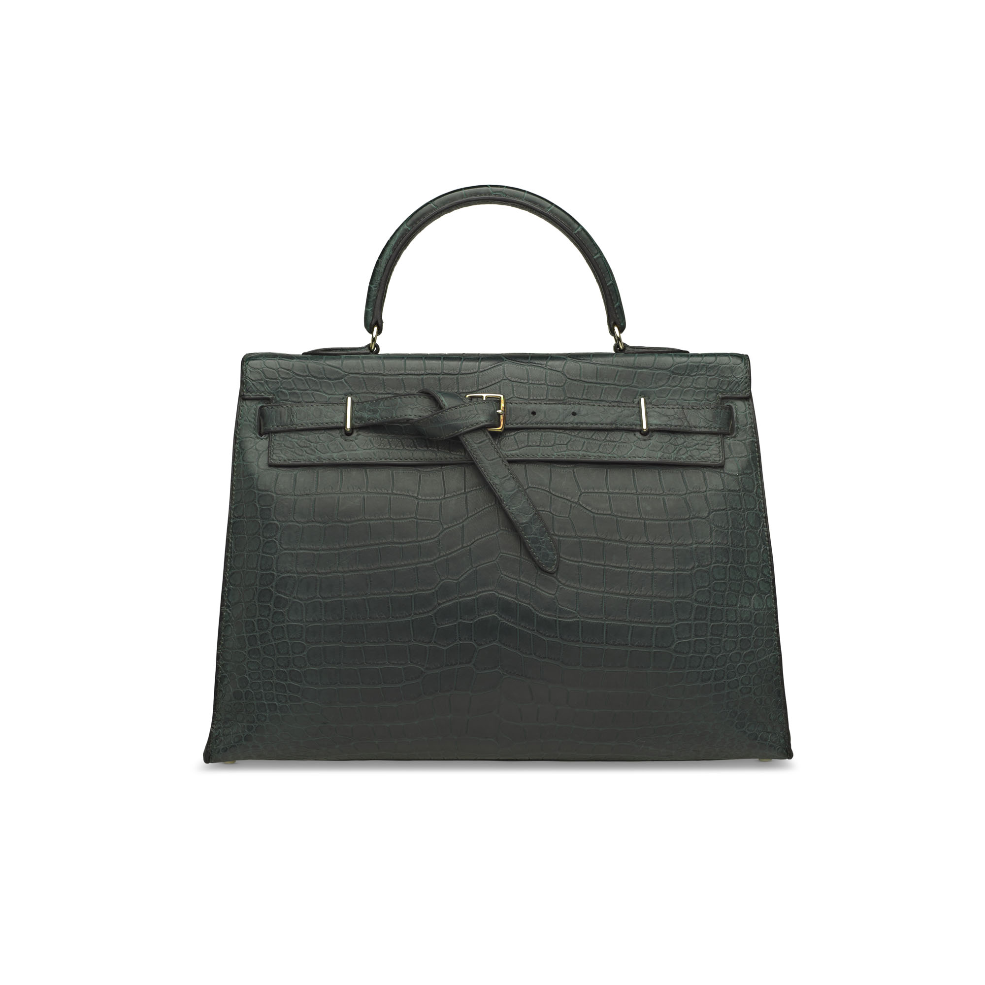 A MATTE VERT FONCÉ POROSUS CROCODILE KELLY FLAT 35 WITH PALLADIUM ...