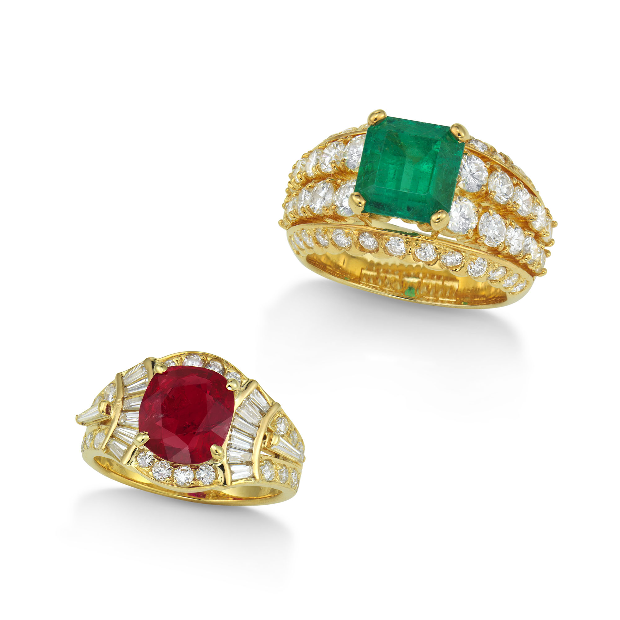 EMERALD AND DIAMOND RING AND RUBY AND DIAMOND RING, | Christie’s