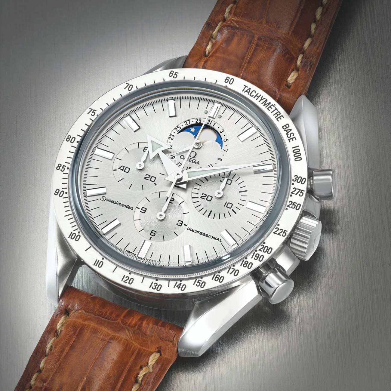 OMEGA. A STAINLESS STEEL CHRONOGRAPH WRISTWATCH WITH MOON PHASES AND ...