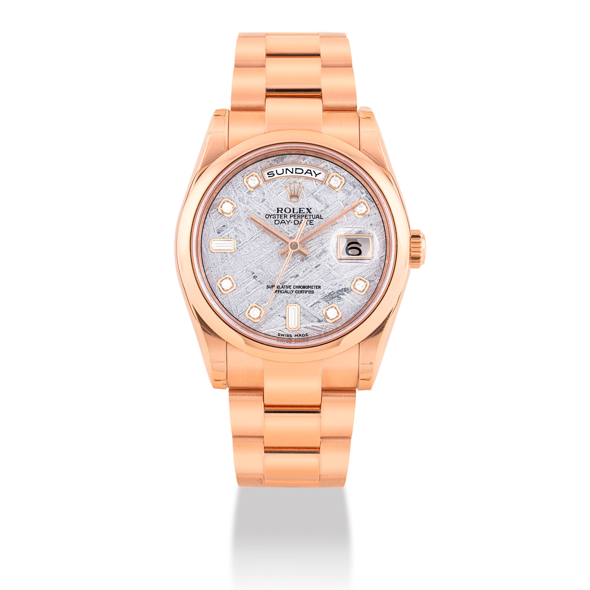ROLEX, PINK GOLD DAY-DATE WITH METEORITE AND DIAMOND-SET DIAL, REF ...