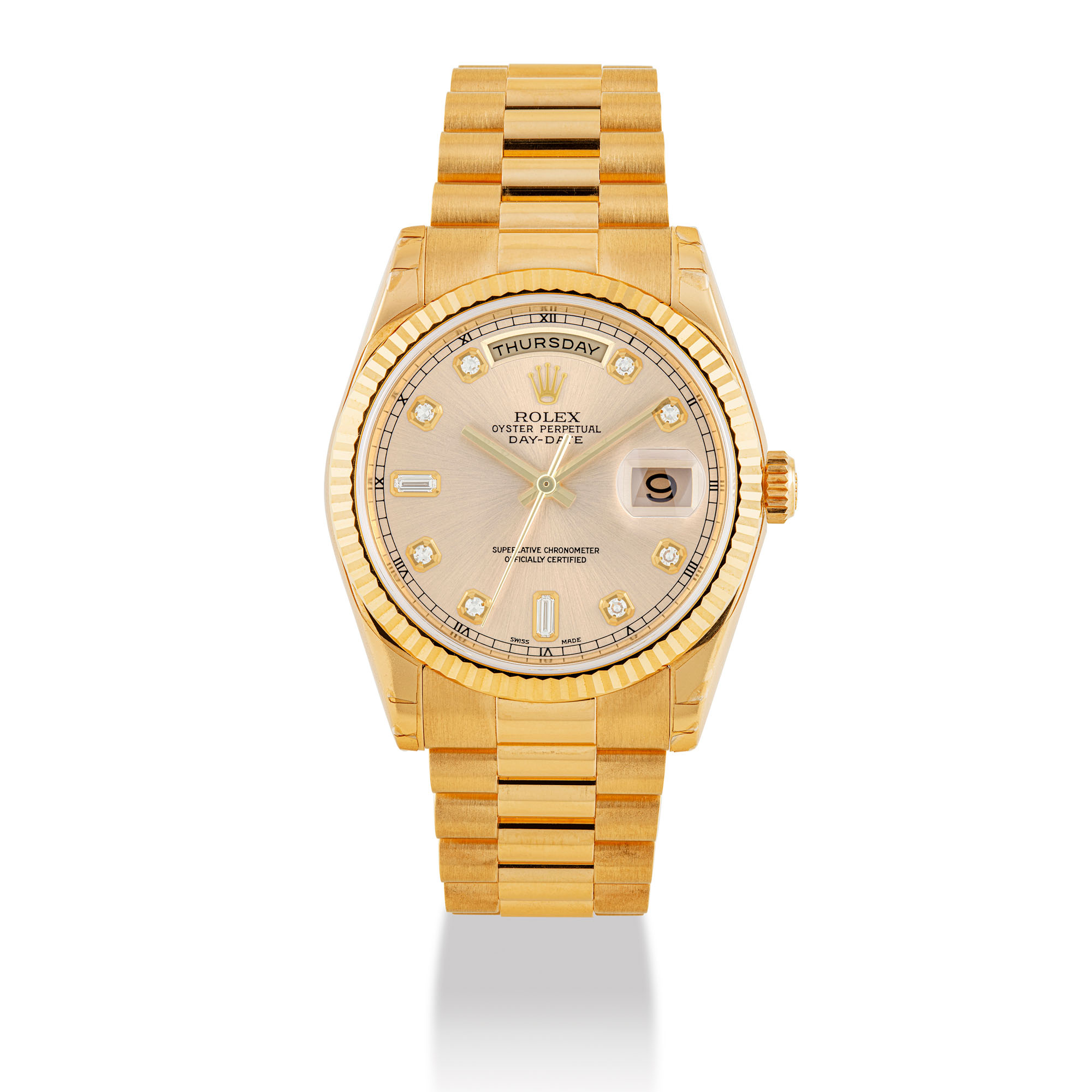 ROLEX, GOLD WITH DIAMOND-SET DAY-DATE, REF. 118238, | Christie’s