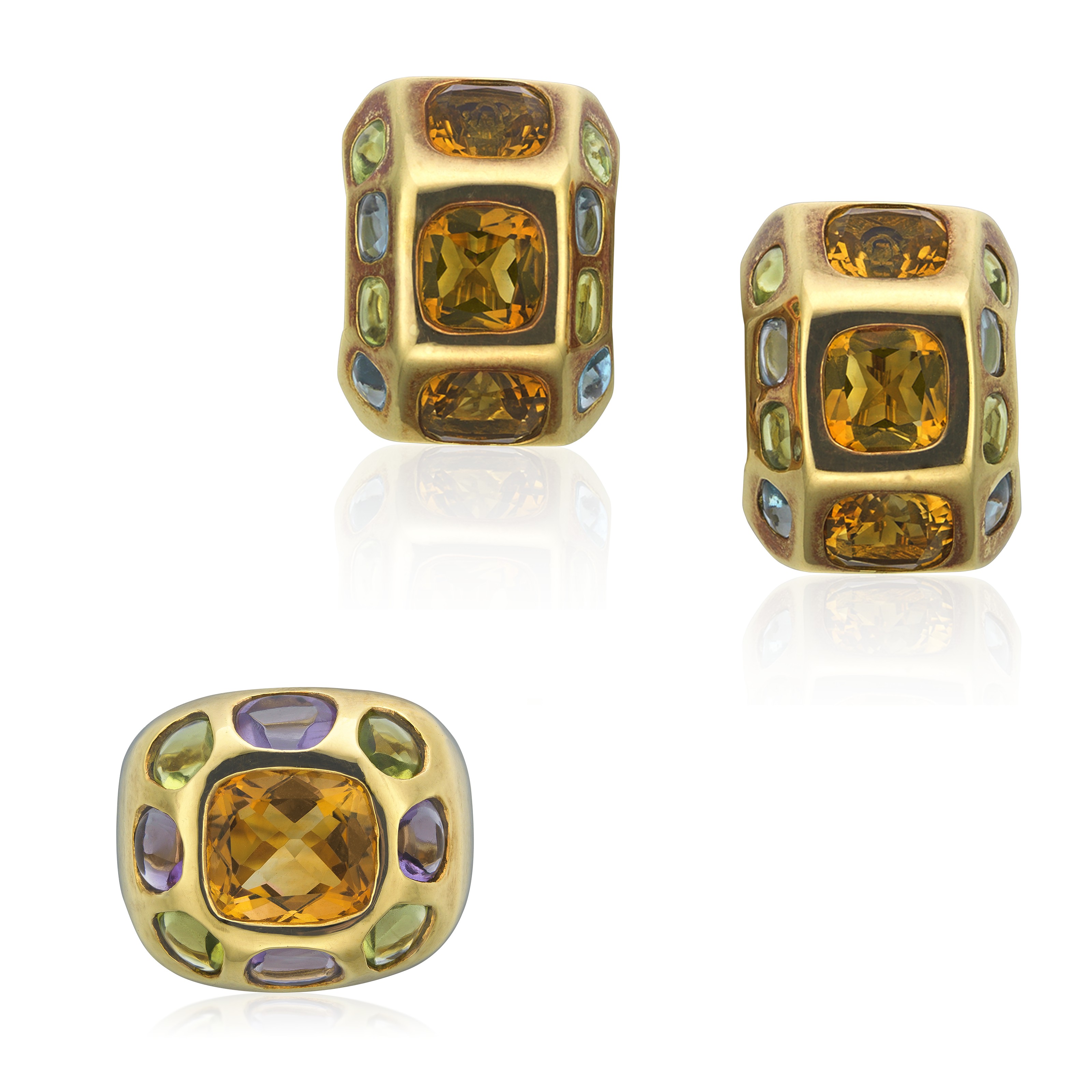 MULTI-GEM RING AND EARRING SET, | Christie’s