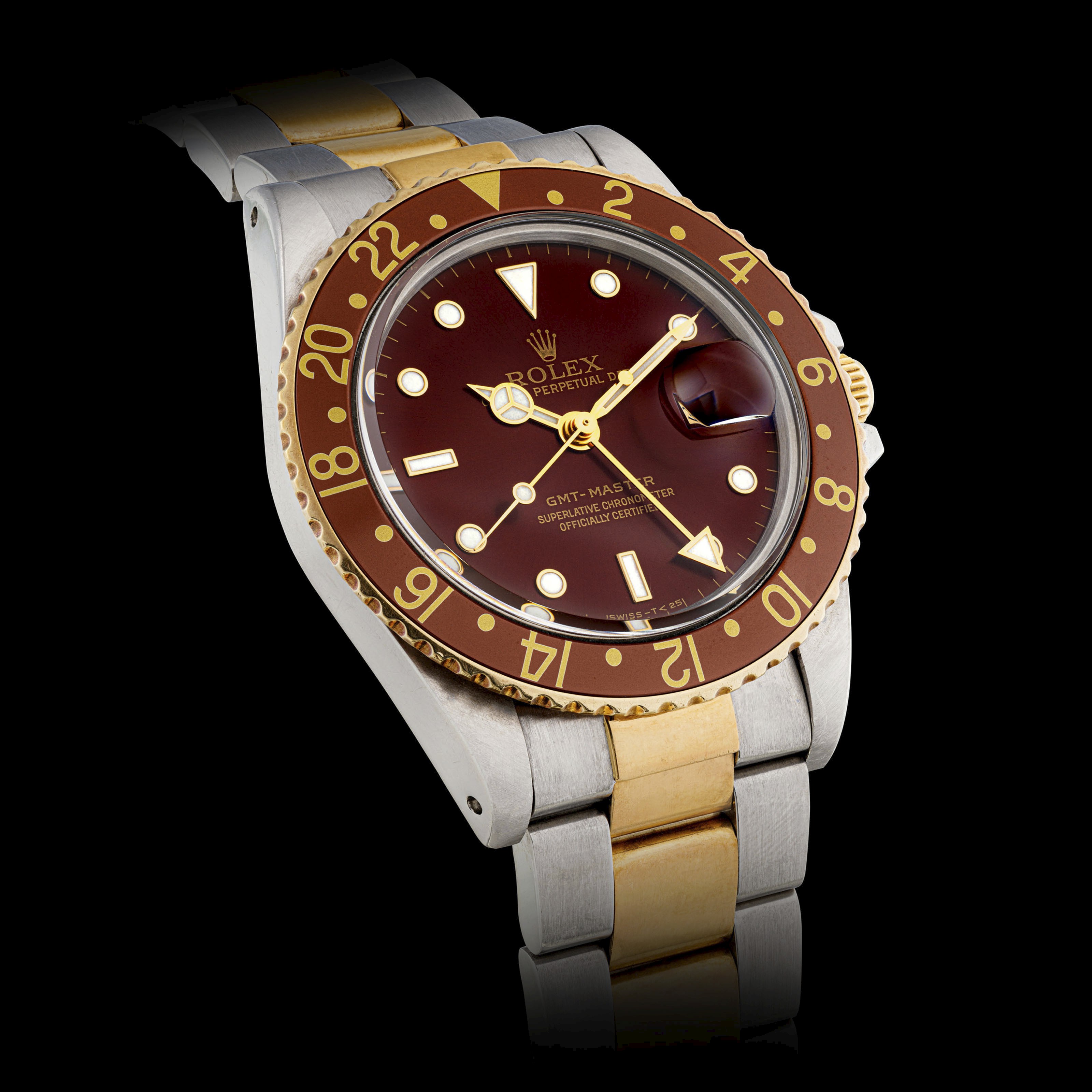 ROLEX. AN EXTREMELY RARE 18K GOLD, DIAMOND AND RUBY-SET AUTOMATIC ...