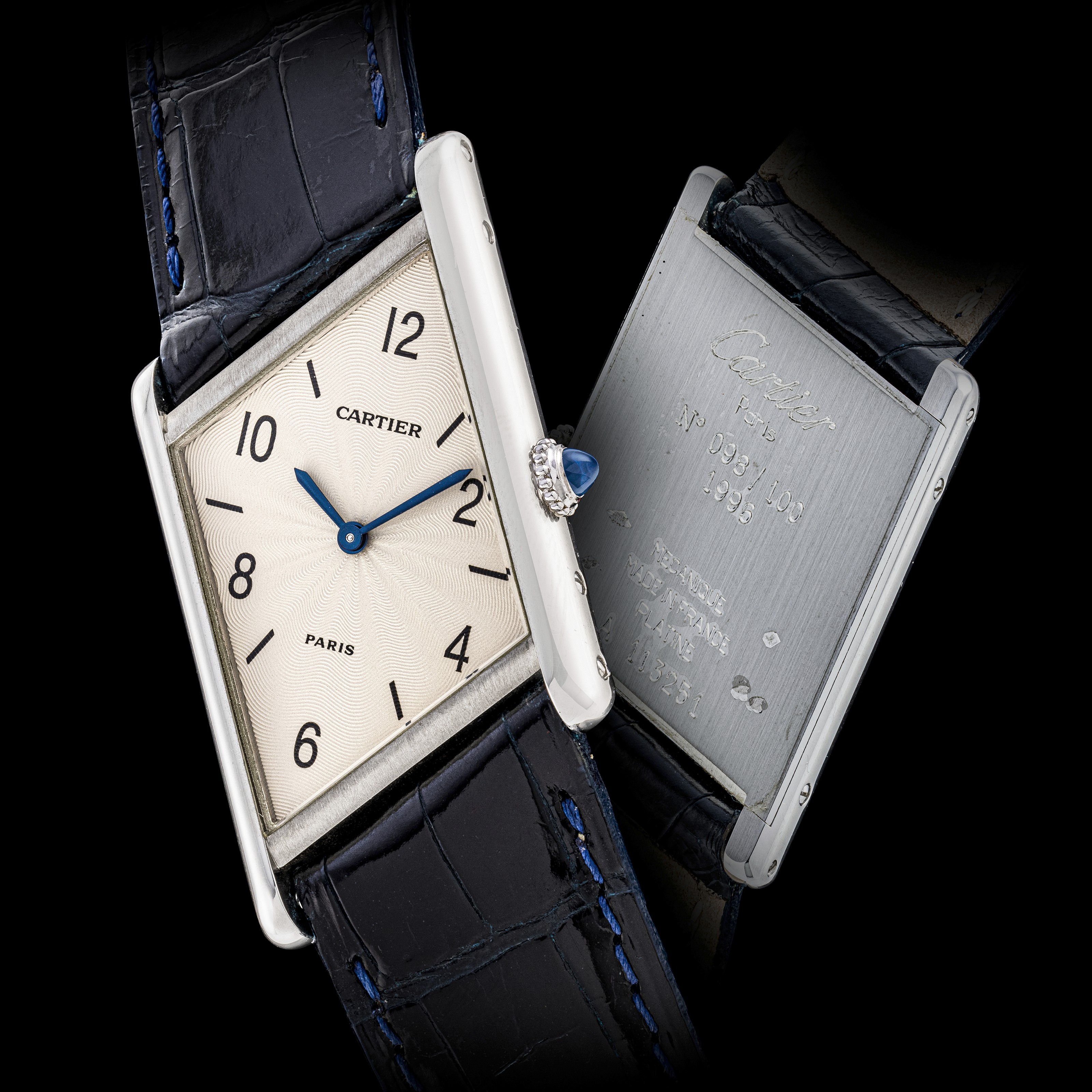 CARTIER, LIMITED EDITION, TANK ASYMÉTRIQUE, PLATINUM, NO.098/100 ...