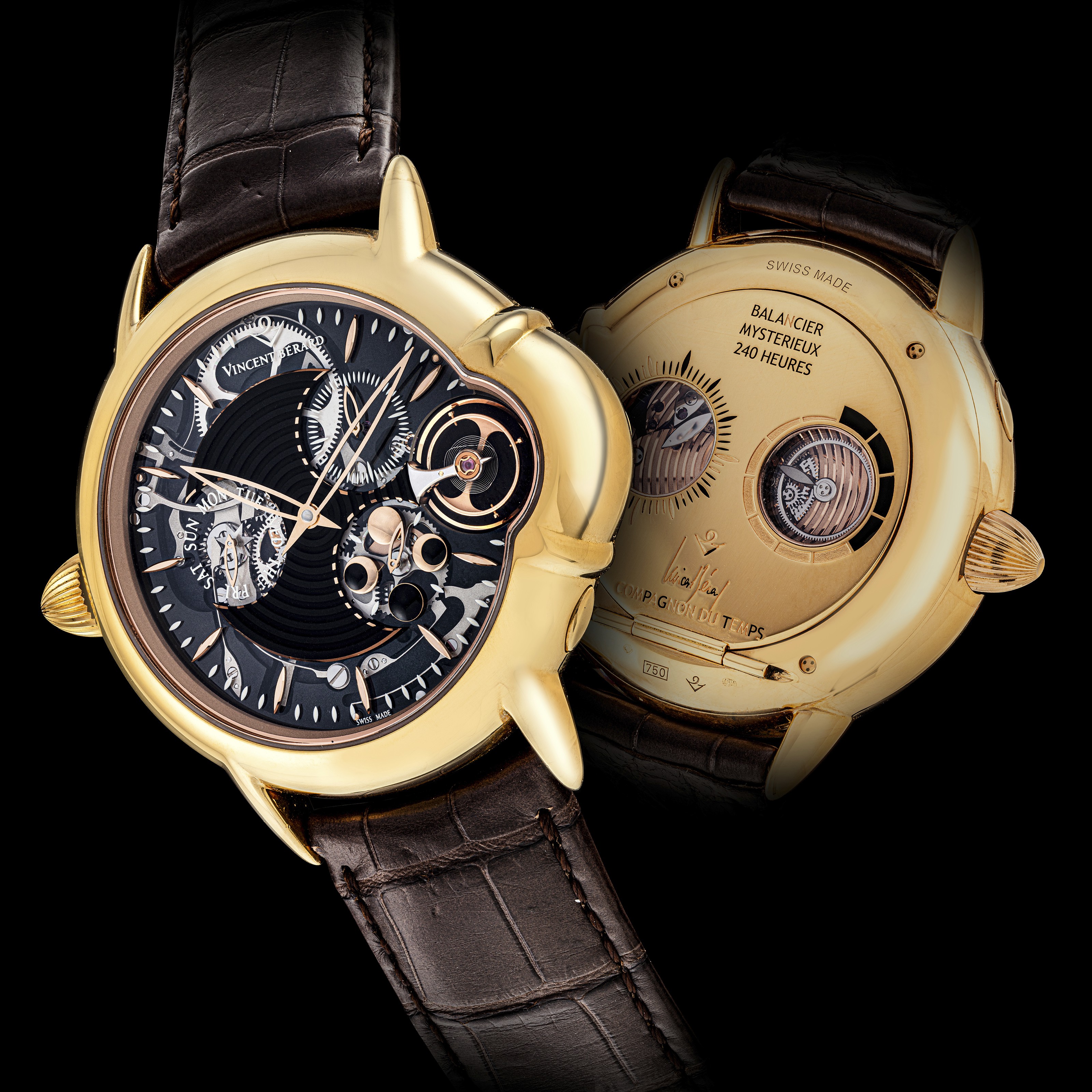 VINCENT BERARD, PINK GOLD, LEFT-HANDED, MONTHLY LUNAR CYCLE, DAY INDICATION AND POWER RESERVE ...