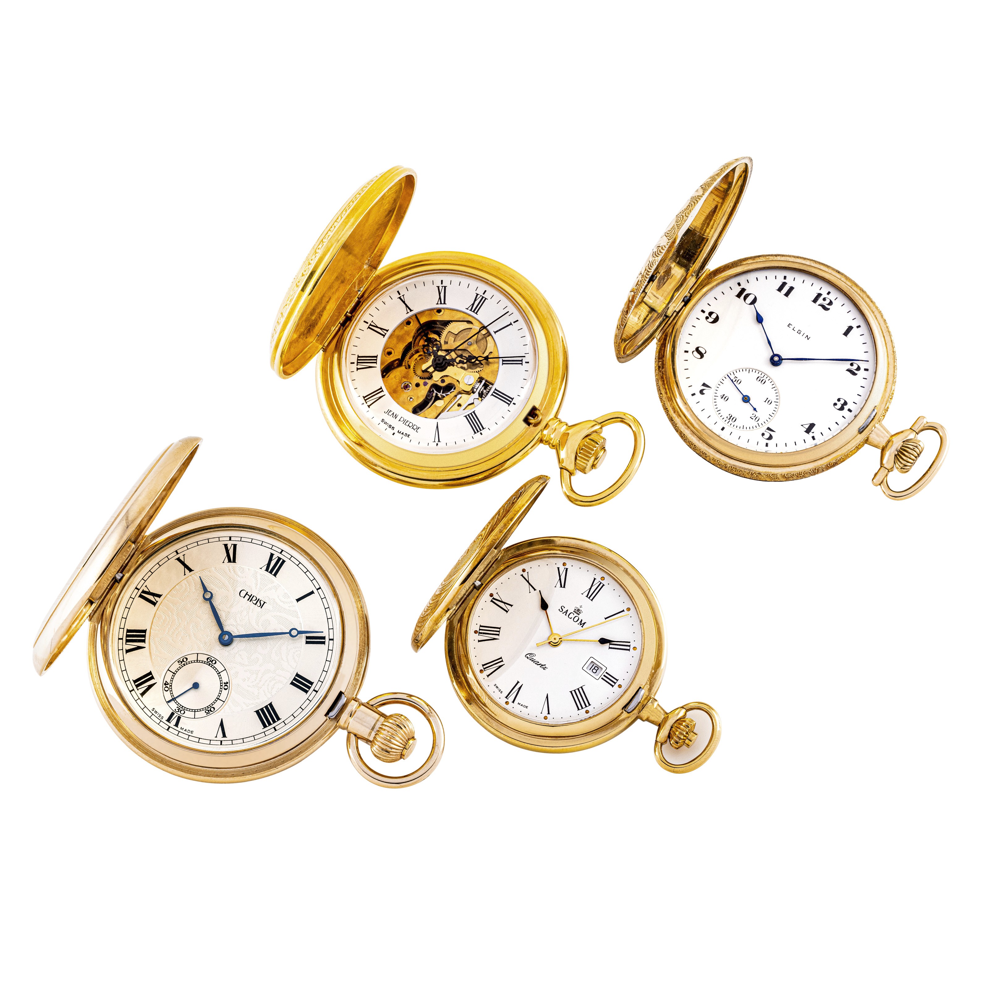 4 POCKET WATCHES BY ELGIN, SACOM, JEAN PIERRE AND CHRIST, | Christie’s