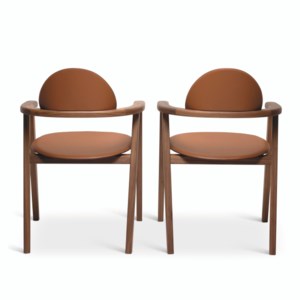 A SET OF TWO: GOLD TAURILLON LEATHER & WALNUT WOOD MÉTIERS CHAIRS ...