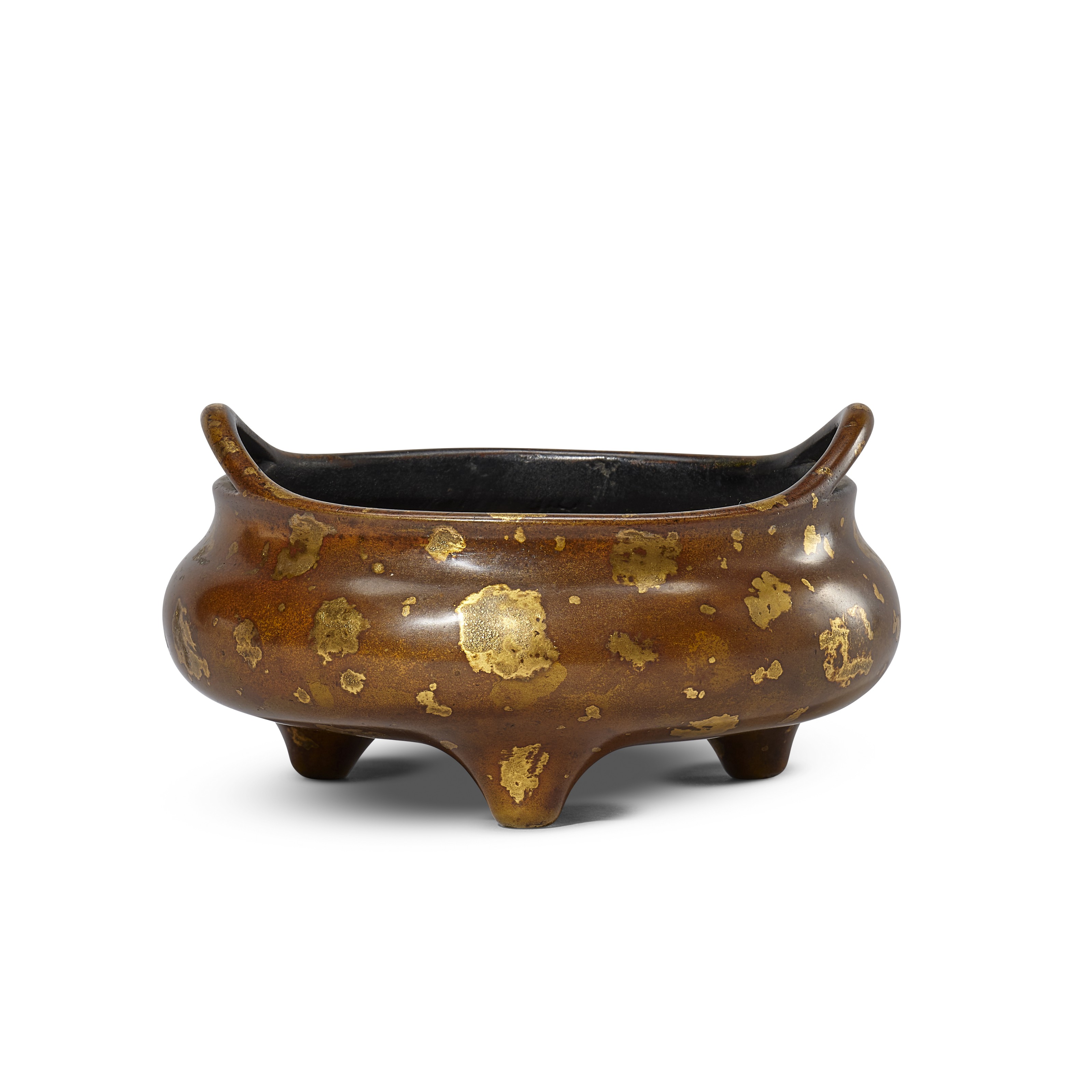 A GILT-SPLASHED BRONZE TRIPOD CENSER, QING DYNASTY, 18TH CENTURY ...