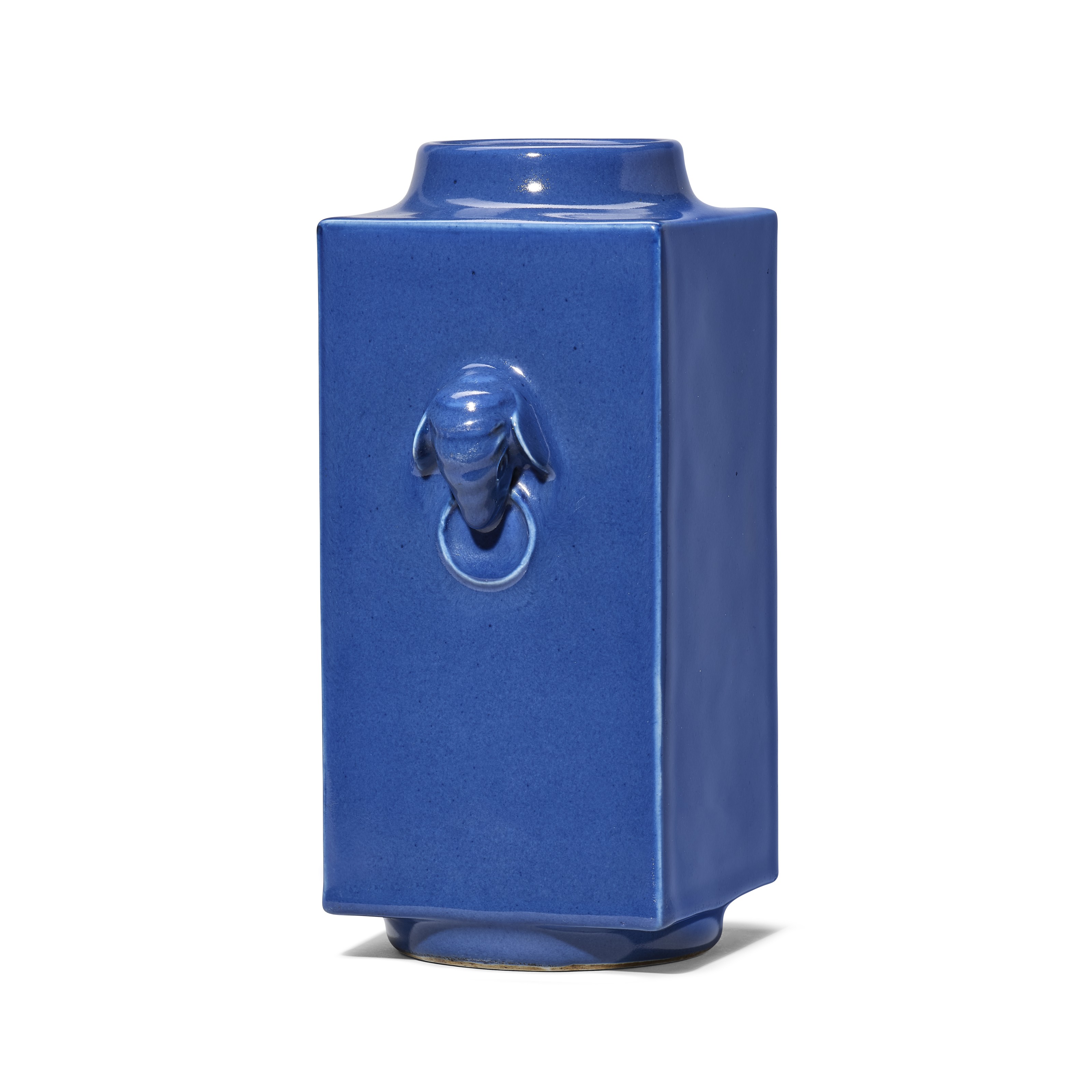 A BLUE-GLAZED CONG-FORM VASE, GUANGXU SIX-CHARACTER MARK IN UNDERGLAZE ...