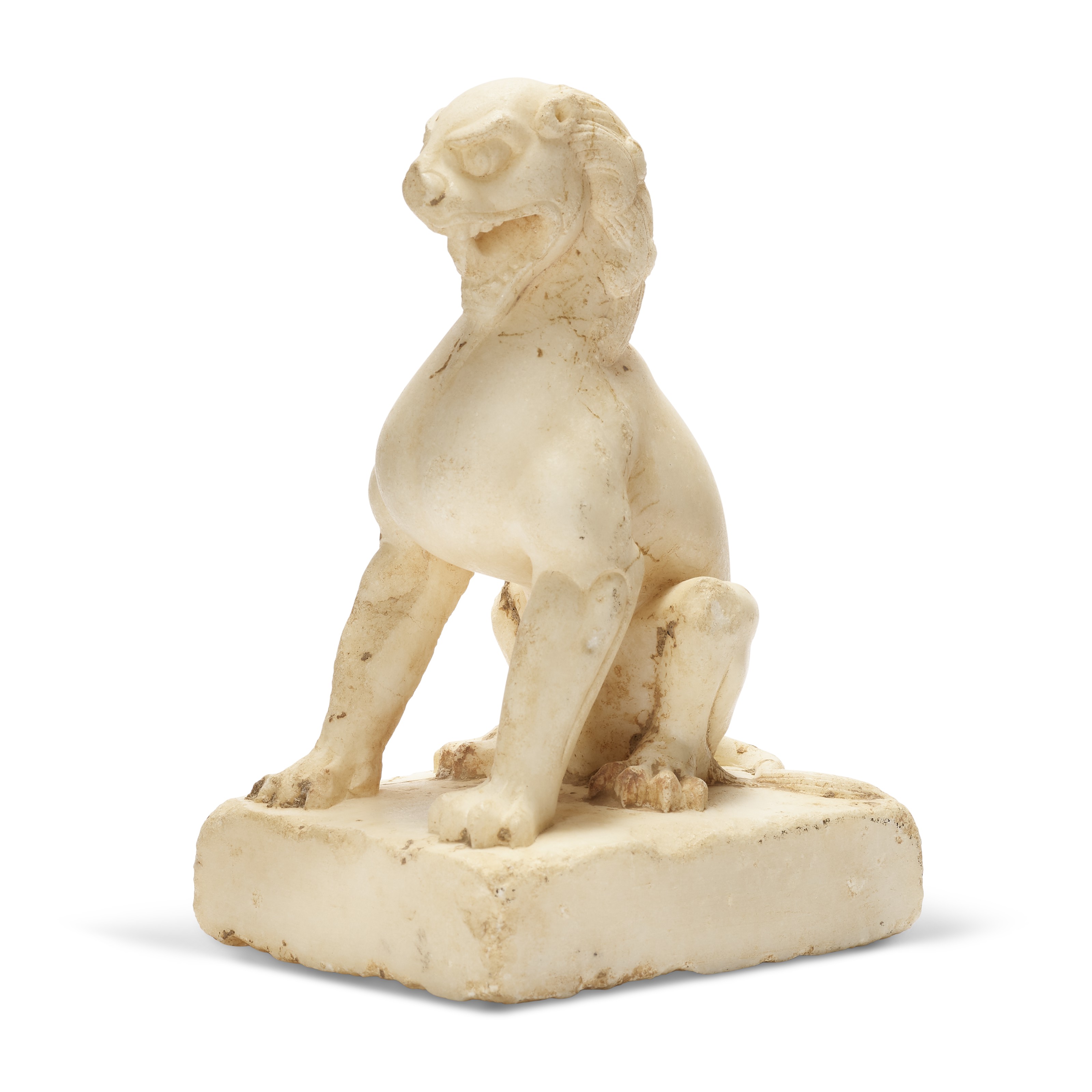 A CARVED MARBLE FIGURE OF A SEATED LION, TANG DYNASTY (618-907 ...