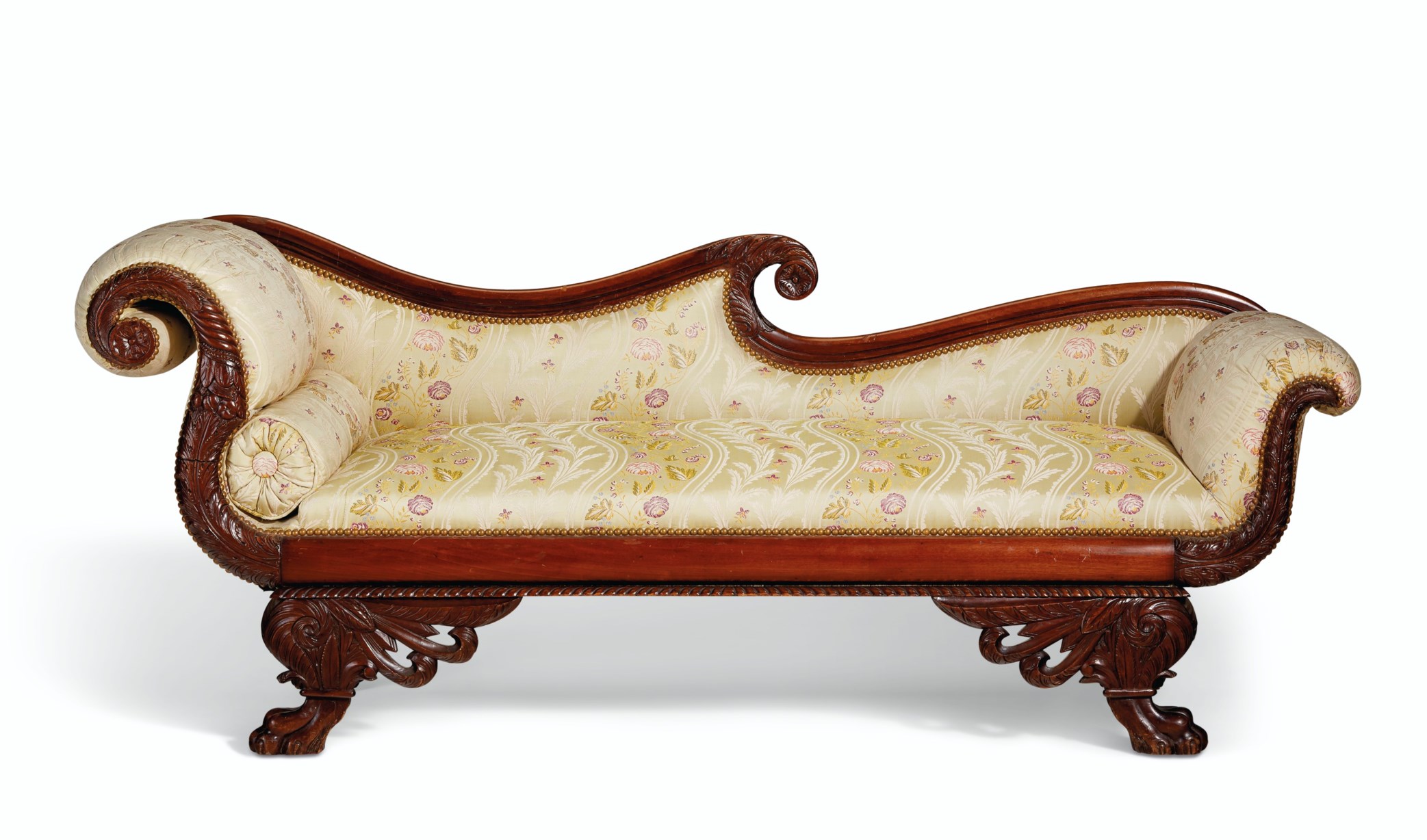 A CLASSICAL CARVED MAHOGANY RECAMIER, PROBABLY PHILADELPHIA, 1820-1830 ...