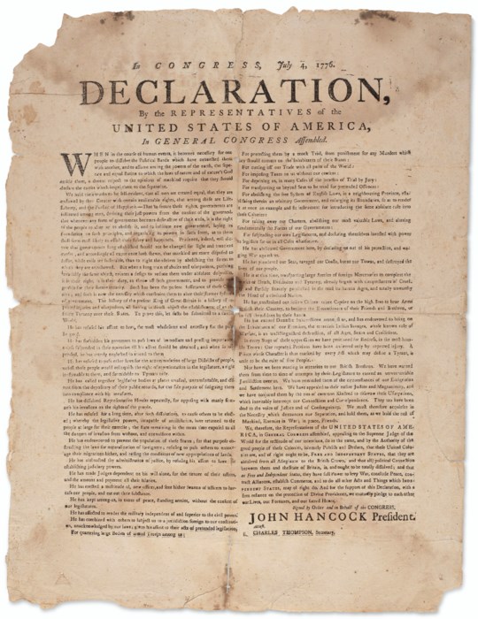 A CONTEMPORARY BROADSIDE EDITION OF THE DECLARATION OF INDEPENDENCE ...